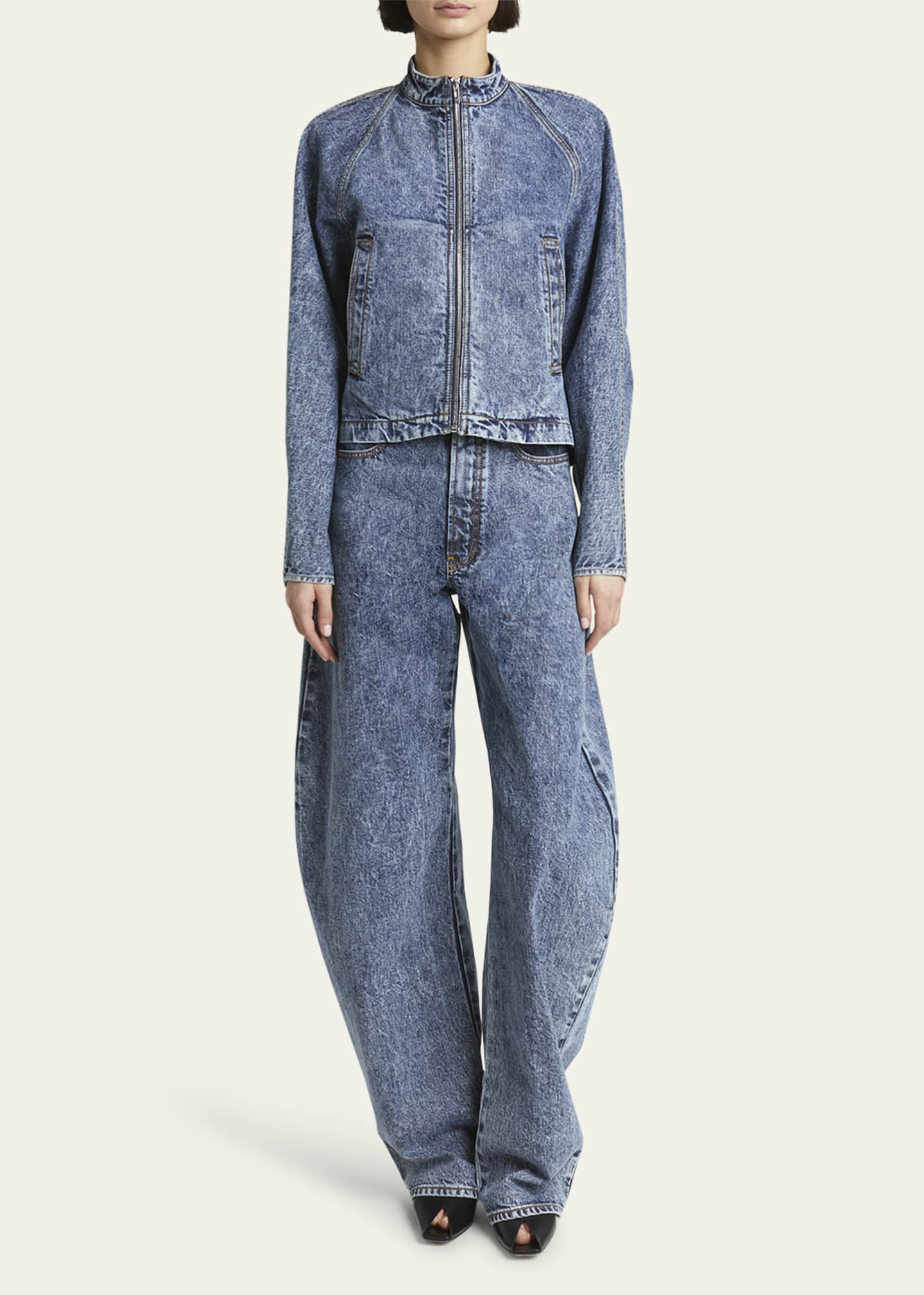 ALAIA Denim Zip-Up Jacket with Rounded Sleeves - Bergdorf Goodman