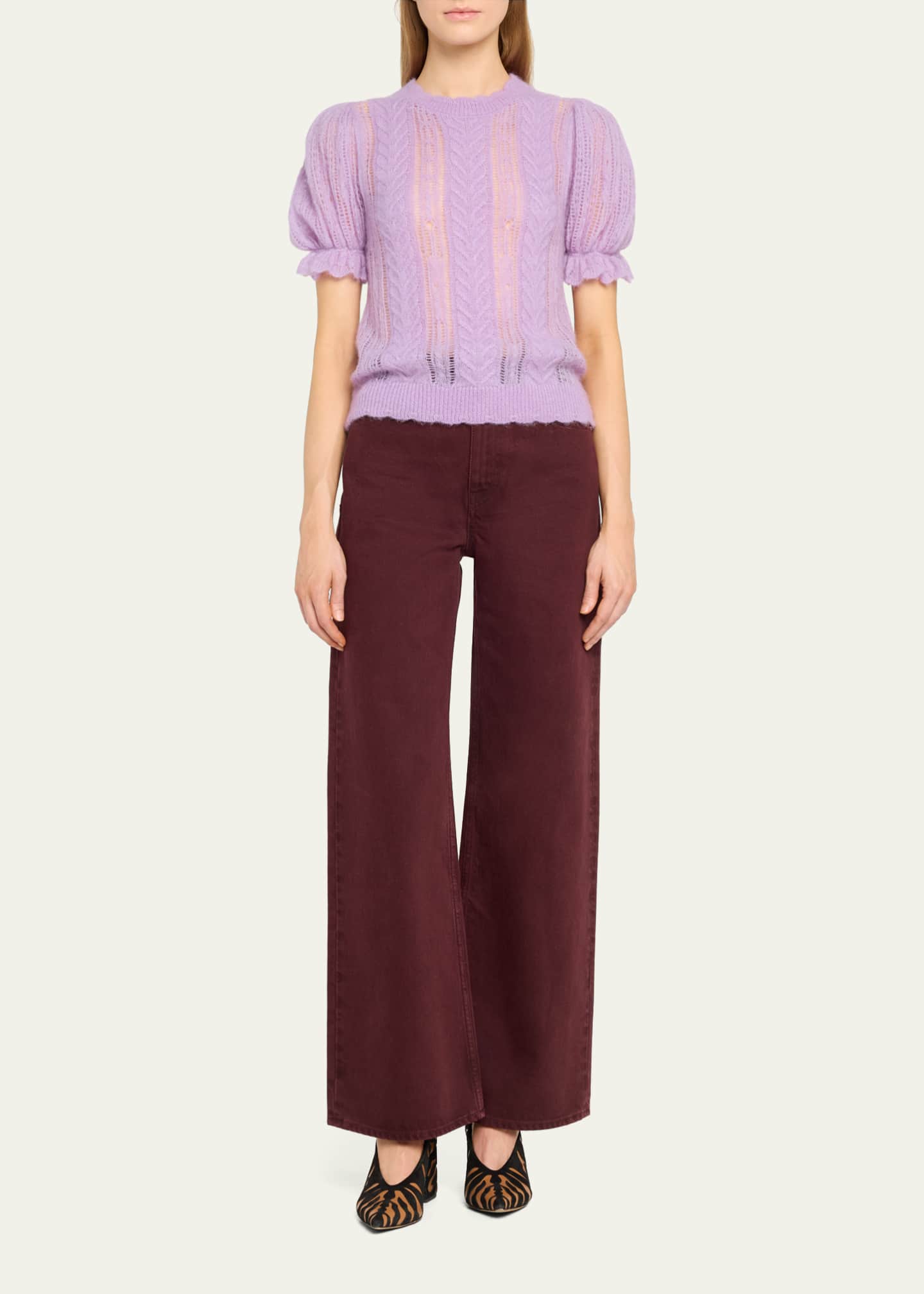 Ulla Johnson Mavis Openwork Knit Puff-Sleeve Top - Bergdorf Goodman