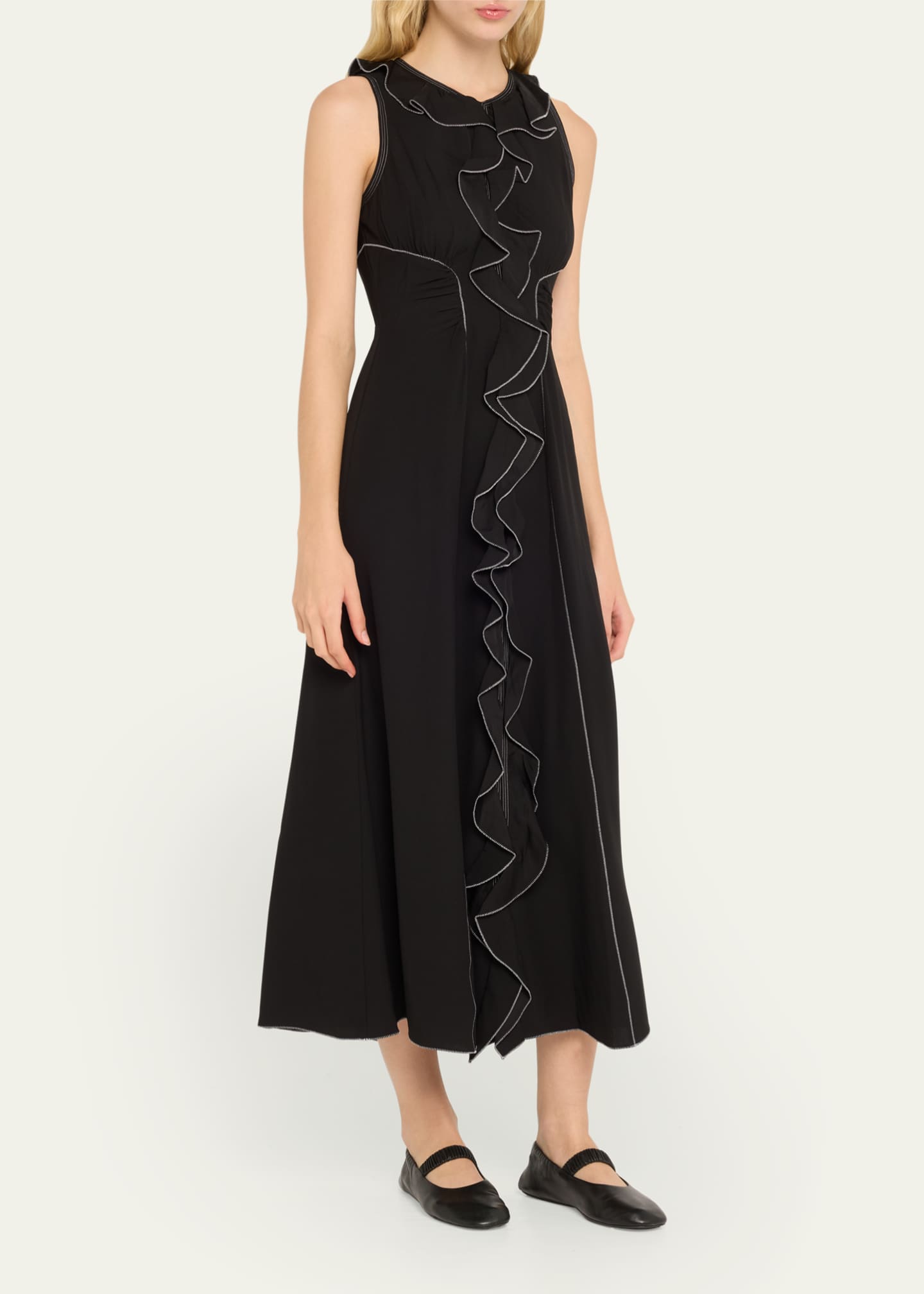 Ulla Johnson Lille Topstitched Long Sleeveless Ruffle Dress - Bergdorf ...