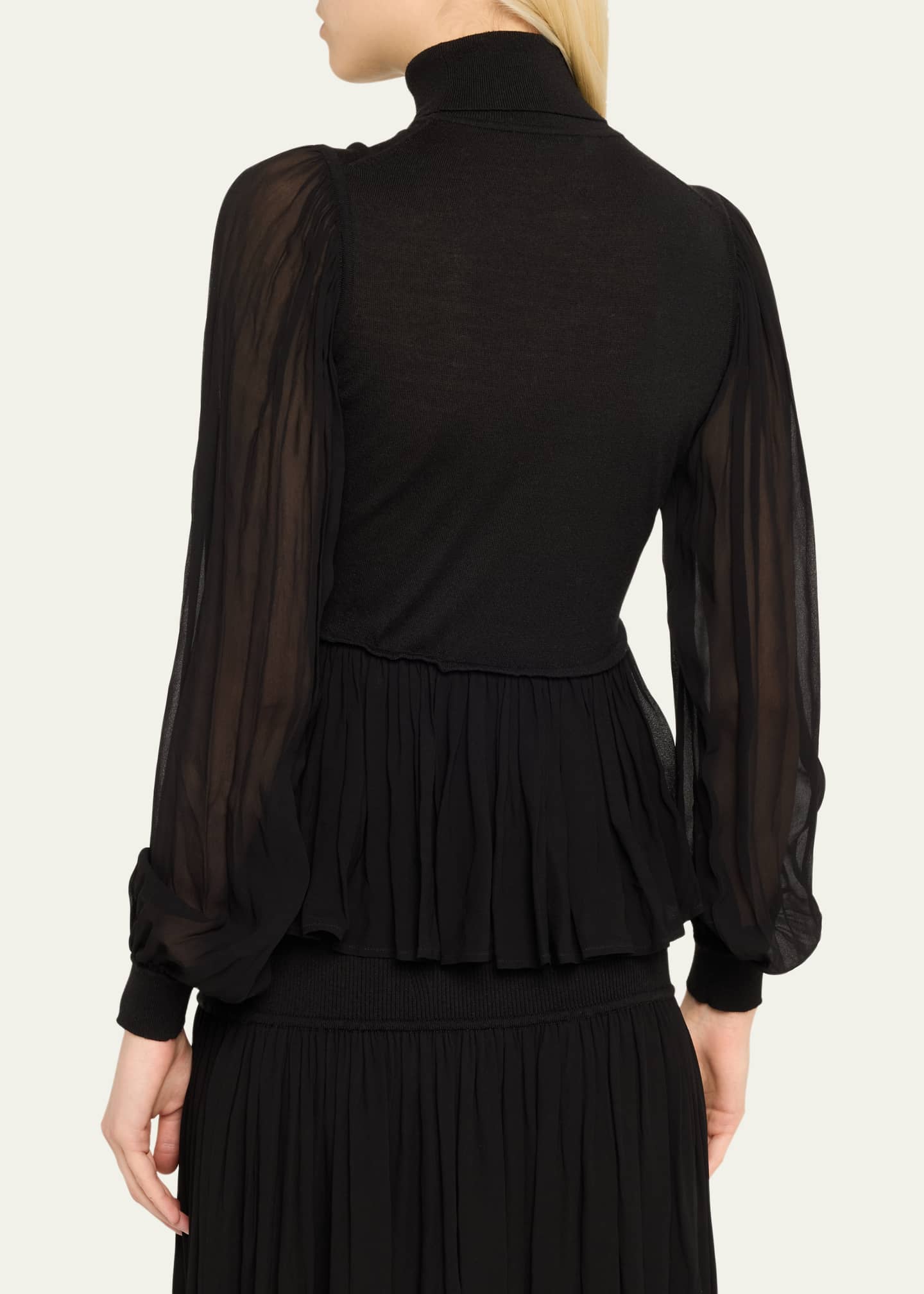 Ulla Johnson Liana Sheer-Sleeve Wool and Silk Combo Turtleneck Top ...