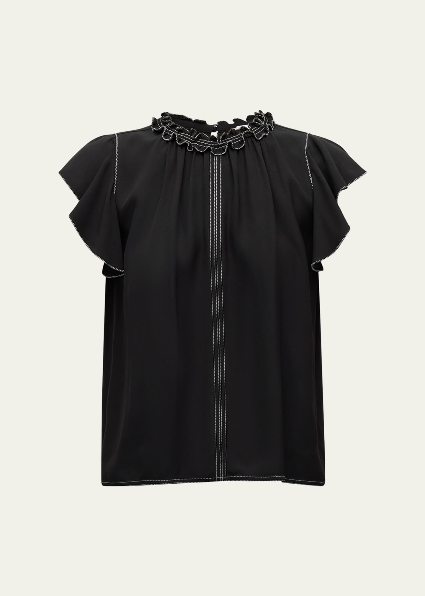 Ulla Johnson Julia Topstitched Ruffle-Sleeve Top - Bergdorf Goodman