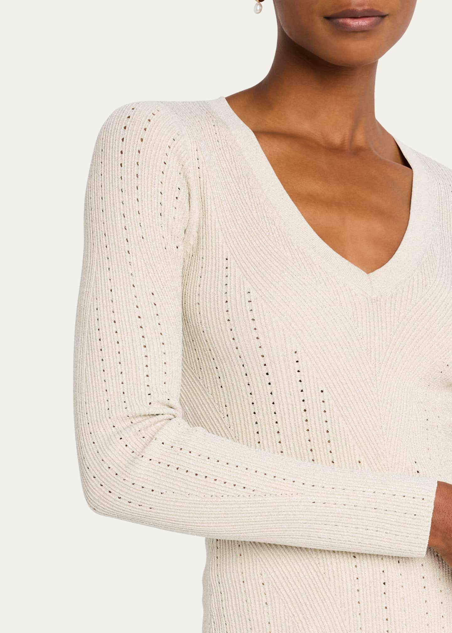 Veronica Beard Callie Metallic Knit V-Neck Sweater - Bergdorf Goodman