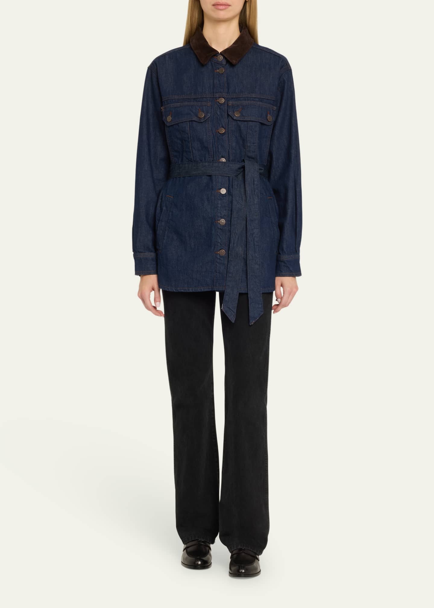 Veronica Beard Mikaela Belted Denim Shacket - Bergdorf Goodman