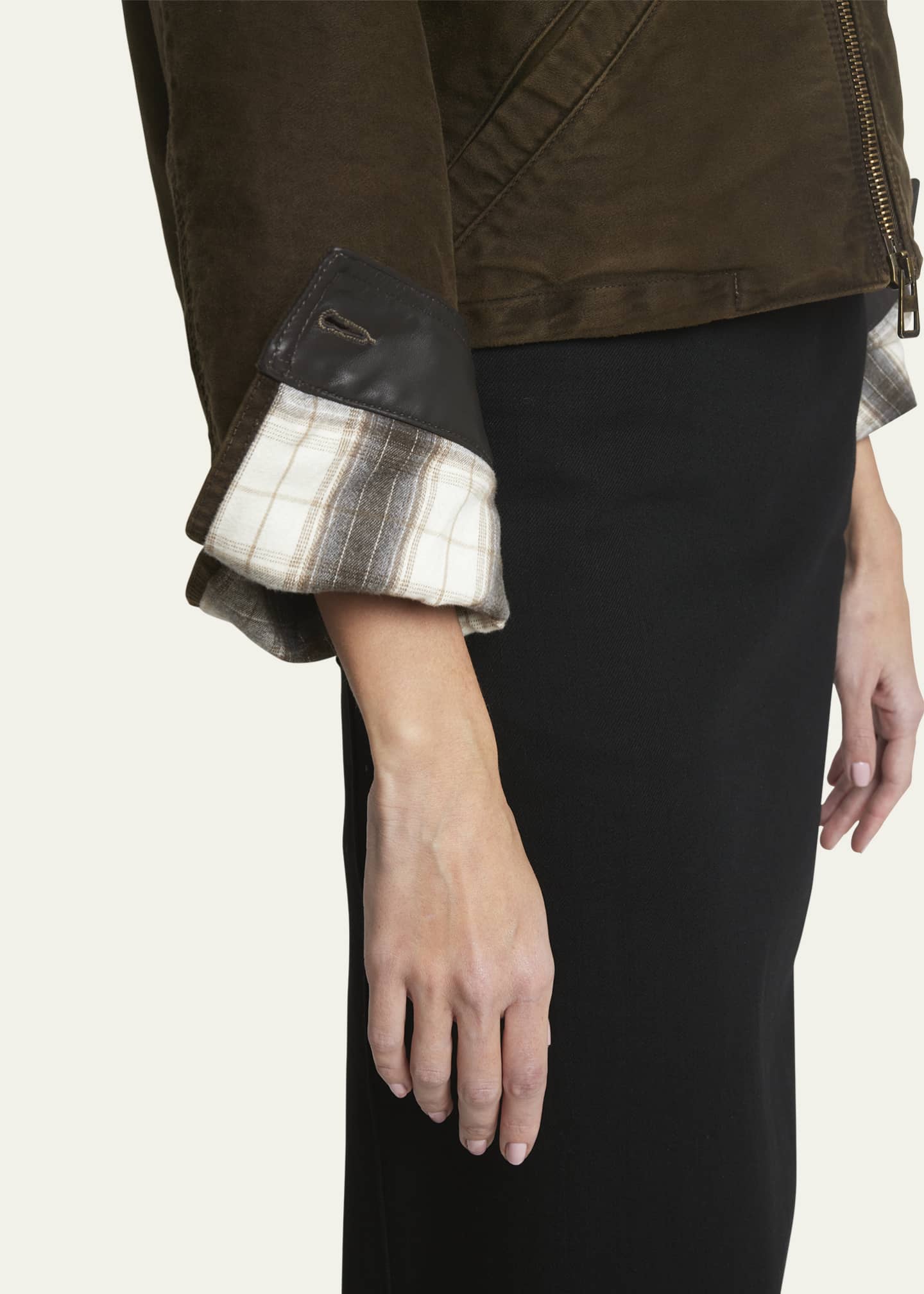 Loewe Corduroy Collared Zip Up Jacket with Plaid Sleeves - Bergdorf Goodman