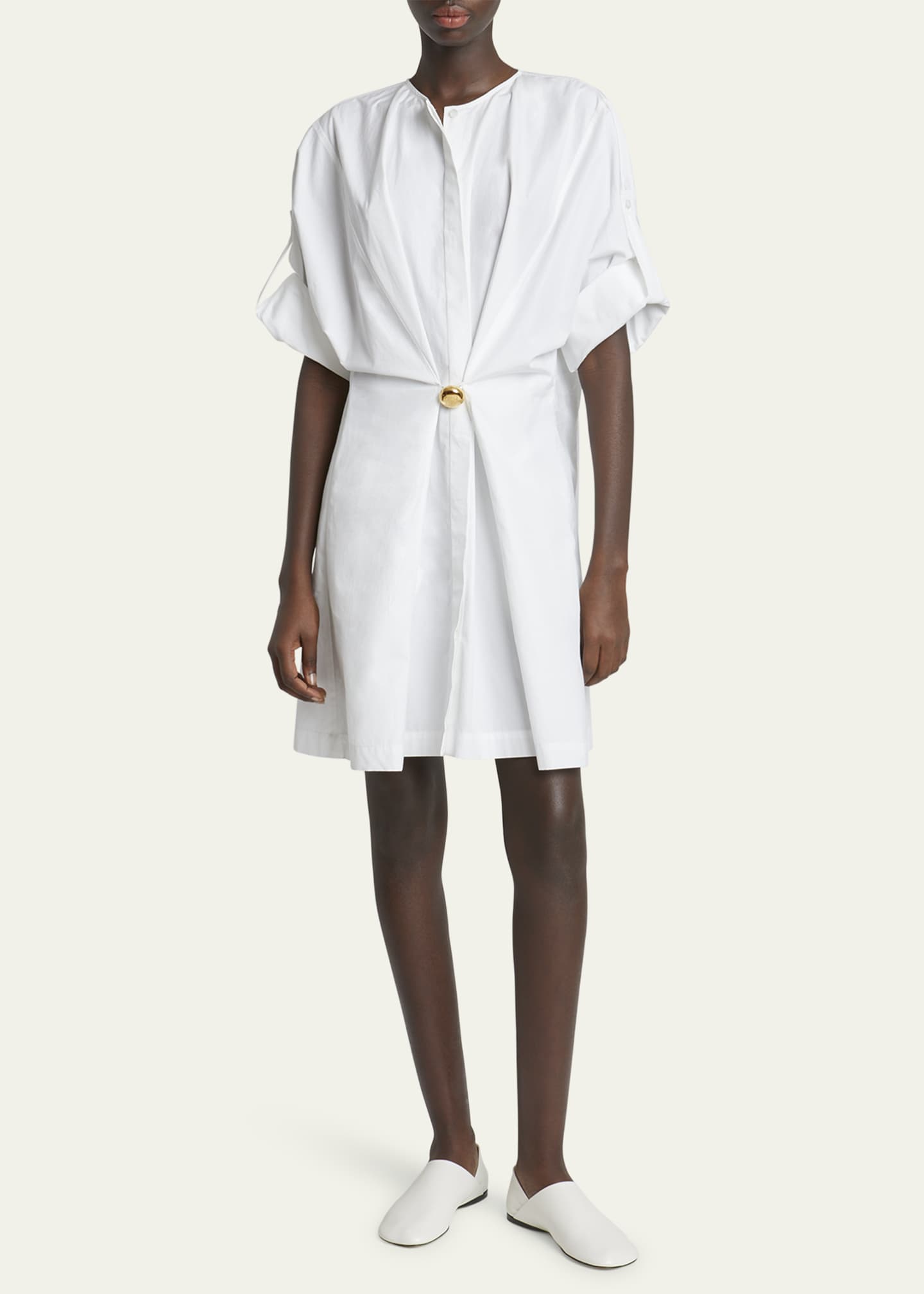 Loewe Gathered Mini Dress with Button Detail - Bergdorf Goodman