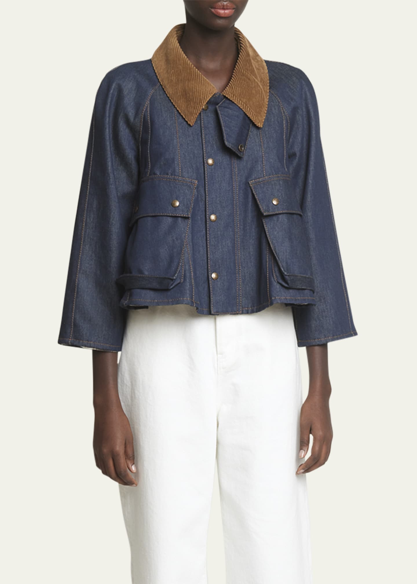 Loewe Collared Denim Trapeze Jacket - Bergdorf Goodman