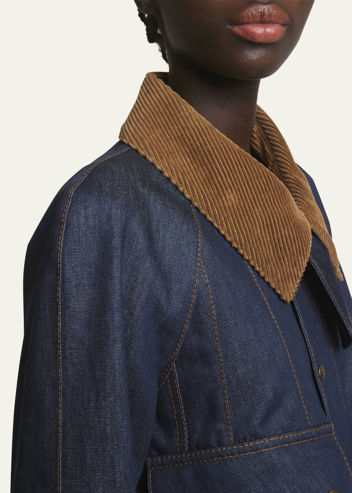 Loewe Collared Denim Trapeze Jacket - Bergdorf Goodman