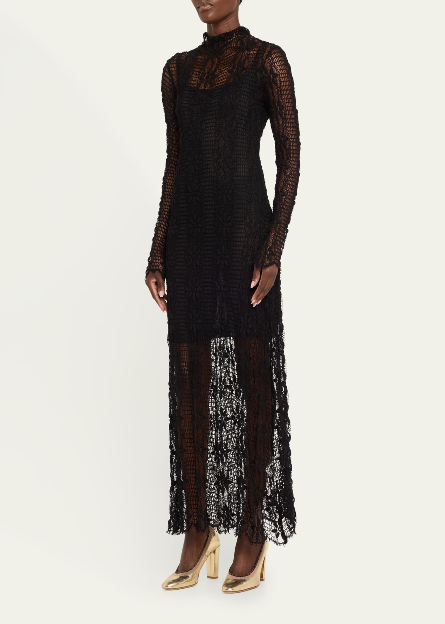 Ulla Johnson Talia Open Lace Mock-Neck Maxi Dress - Bergdorf Goodman