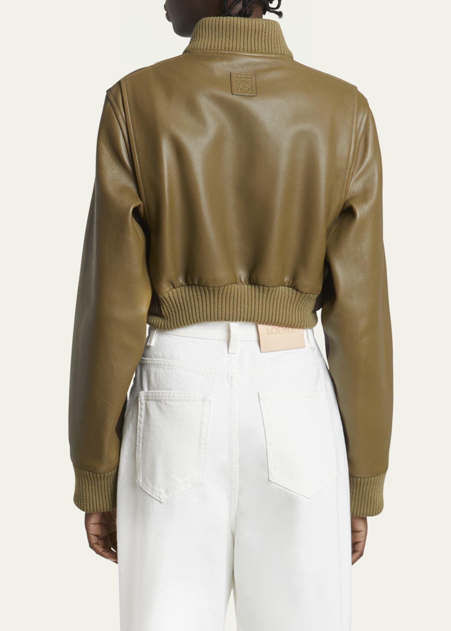 Loewe Two-Toned Leather Cropped Bomber Jacket - Bergdorf Goodman