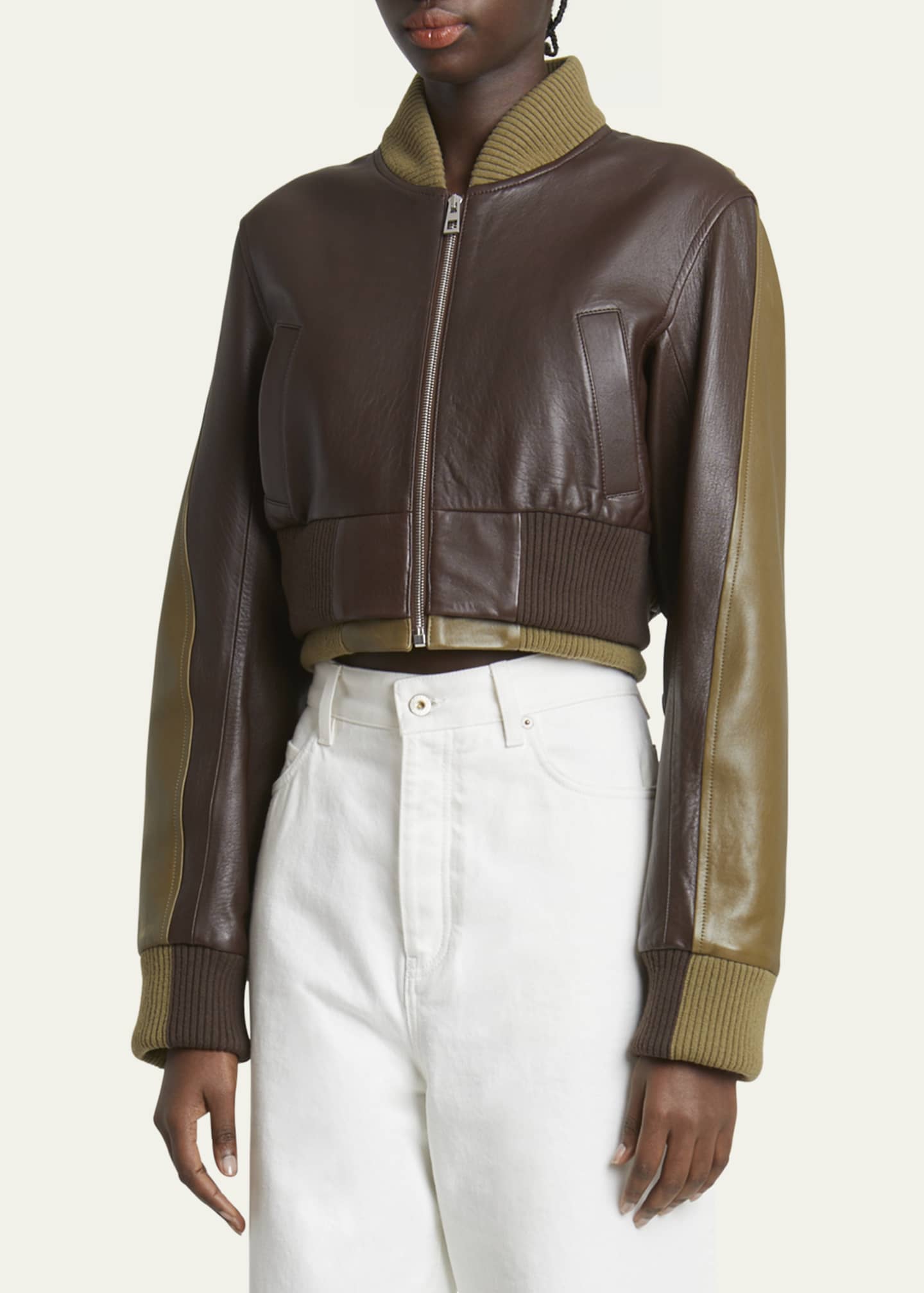 Loewe Two-Toned Leather Cropped Bomber Jacket - Bergdorf Goodman