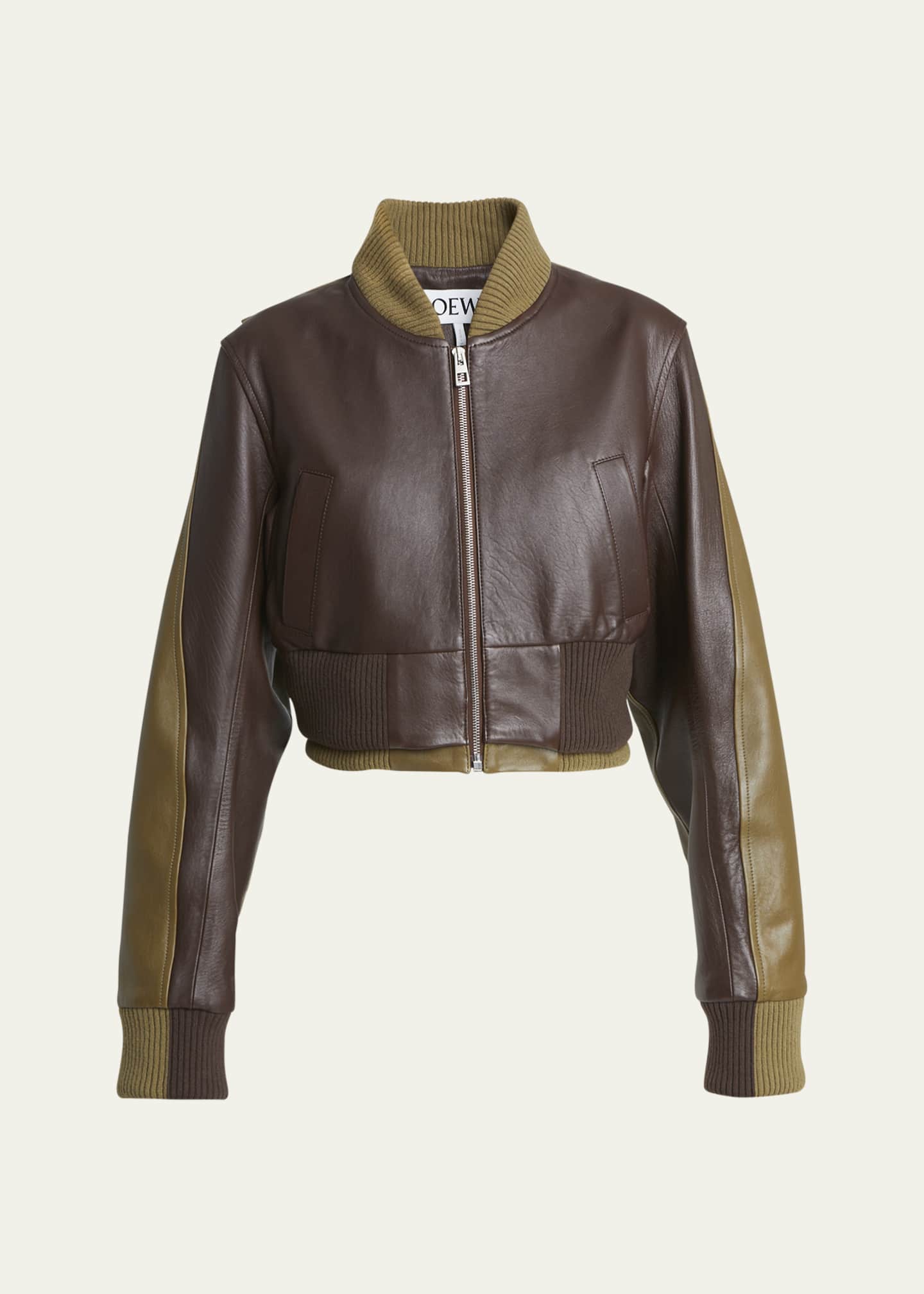 Loewe Two-Toned Leather Cropped Bomber Jacket - Bergdorf Goodman