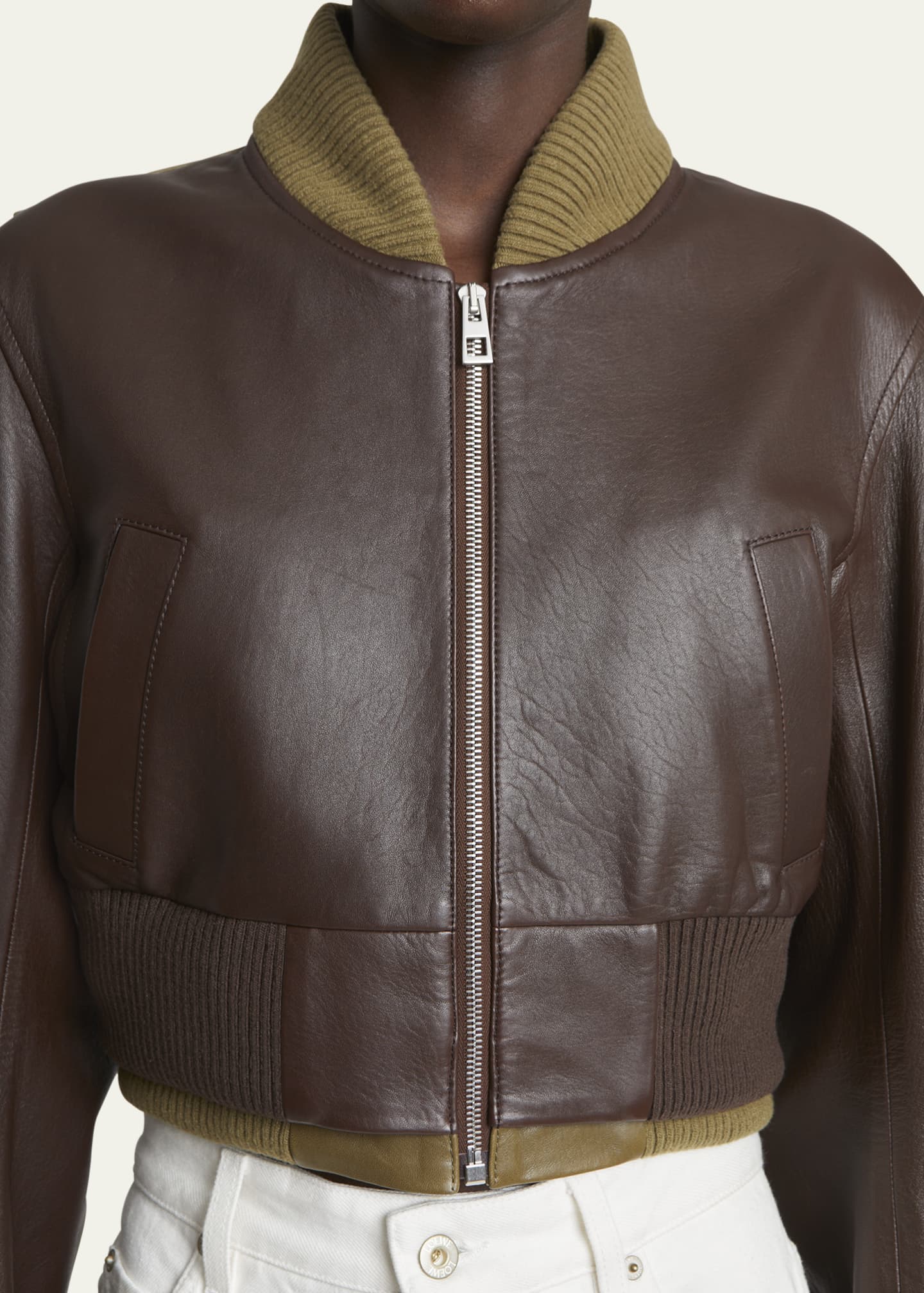 Loewe Two-Toned Leather Cropped Bomber Jacket - Bergdorf Goodman