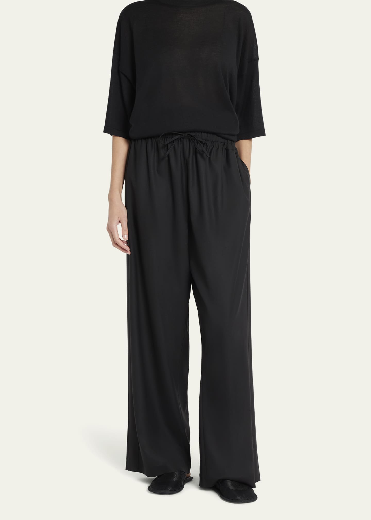 THE ROW Hubert Drawstring Wide Leg Wool Pants - Bergdorf Goodman