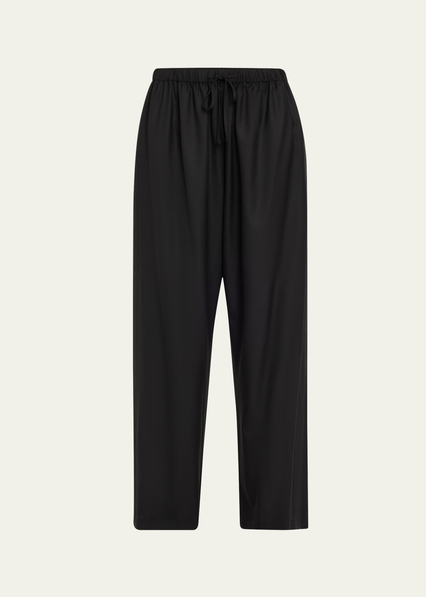 THE ROW Hubert Drawstring Wide Leg Wool Pants - Bergdorf Goodman