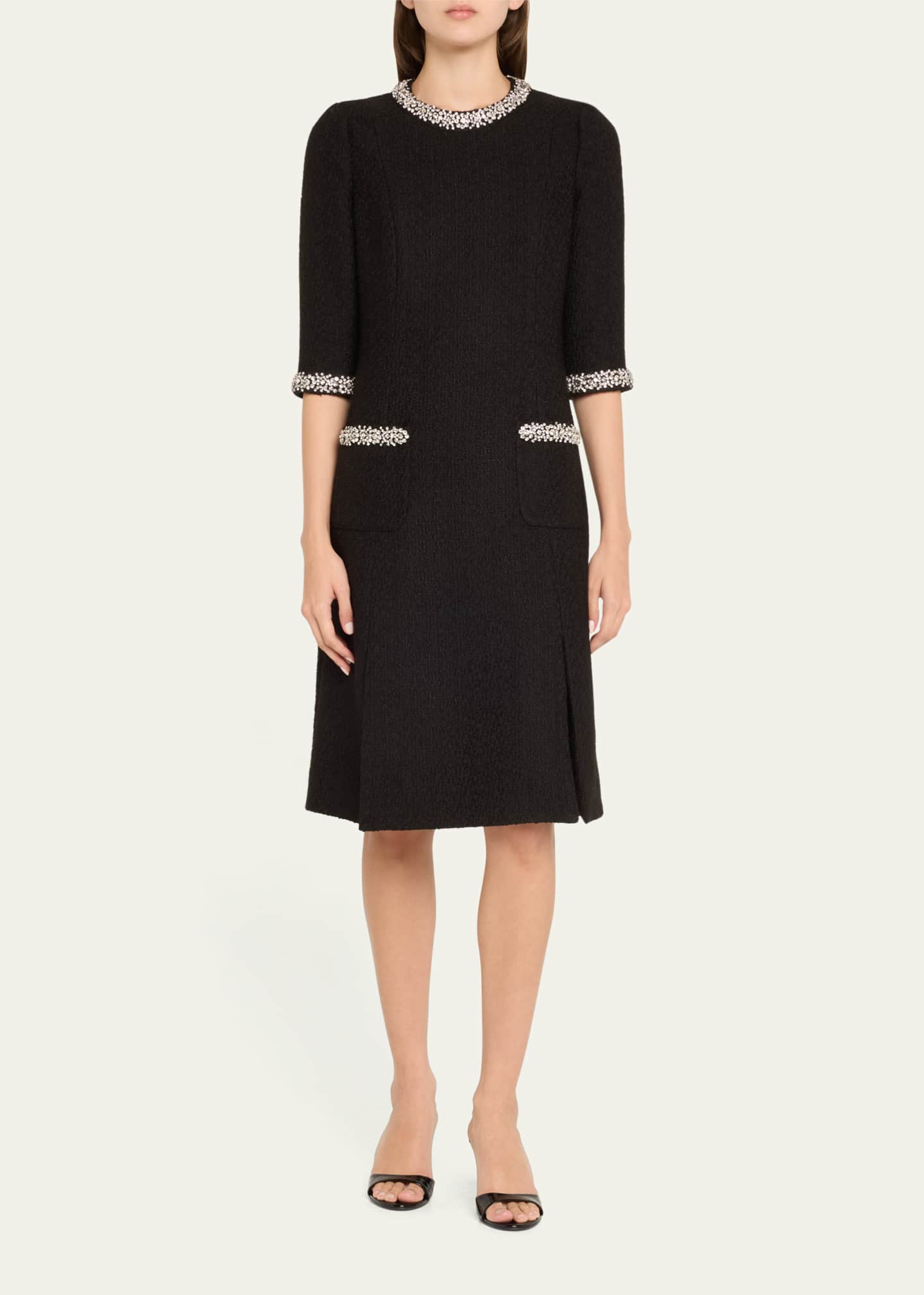 Rickie Freeman for Teri Jon Rhinestone-Trim Boucle Dress - Bergdorf Goodman