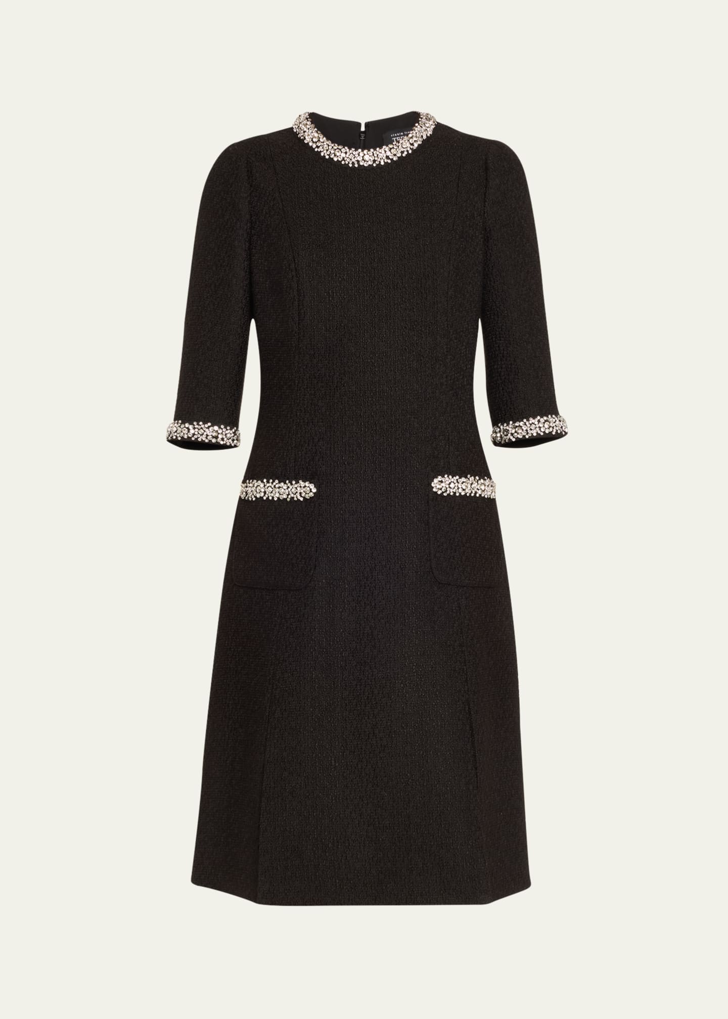 Rickie Freeman for Teri Jon Rhinestone-Trim Boucle Dress - Bergdorf Goodman