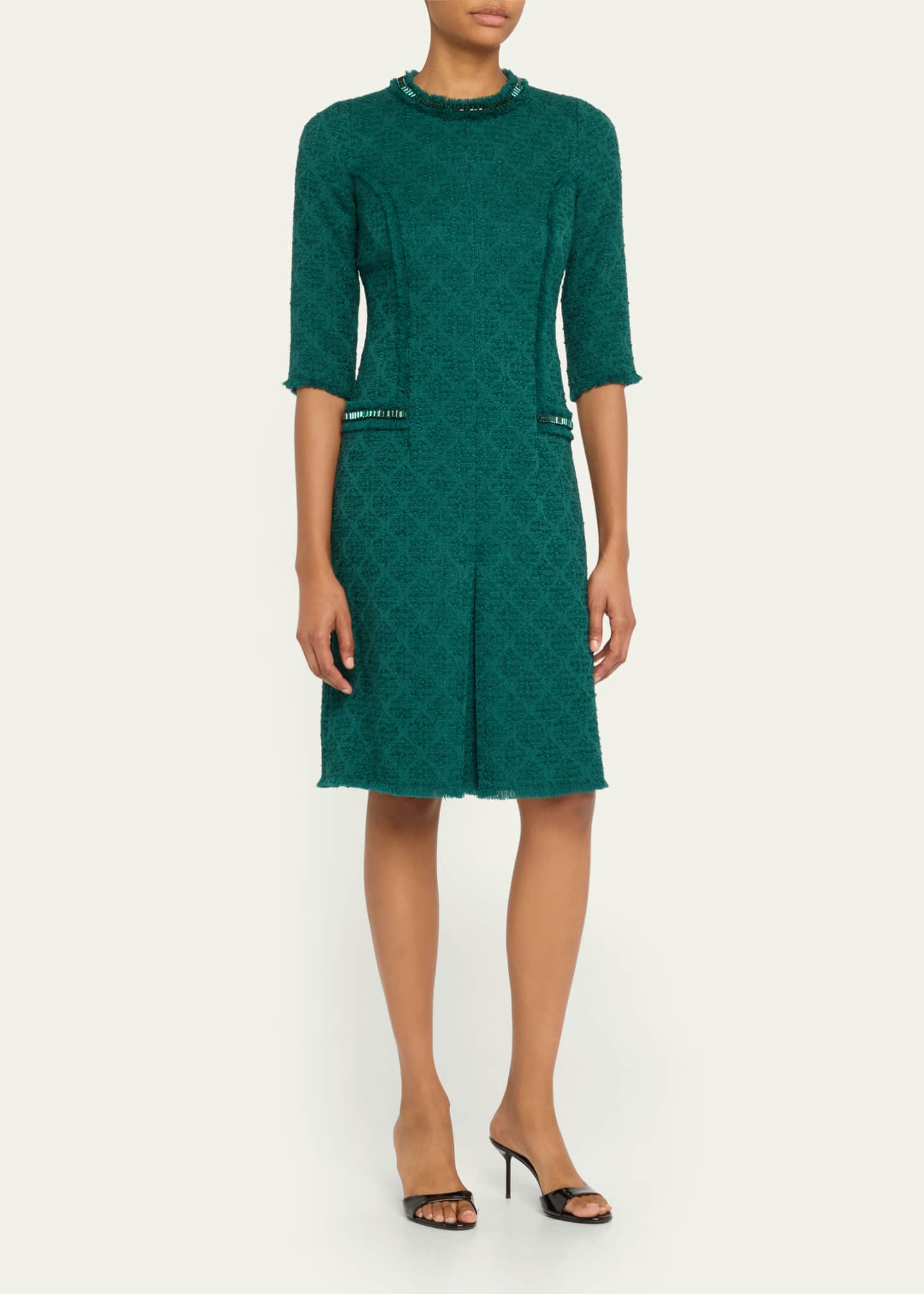 Rickie Freeman for Teri Jon Fringe-Trim Stretch Boucle Dress - Bergdorf ...