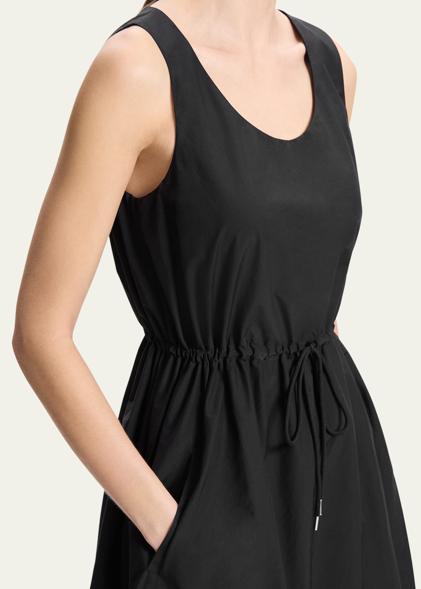 Theory Scoop-Neck Drawstring-Waist Pullover Cotton Mini Dress ...