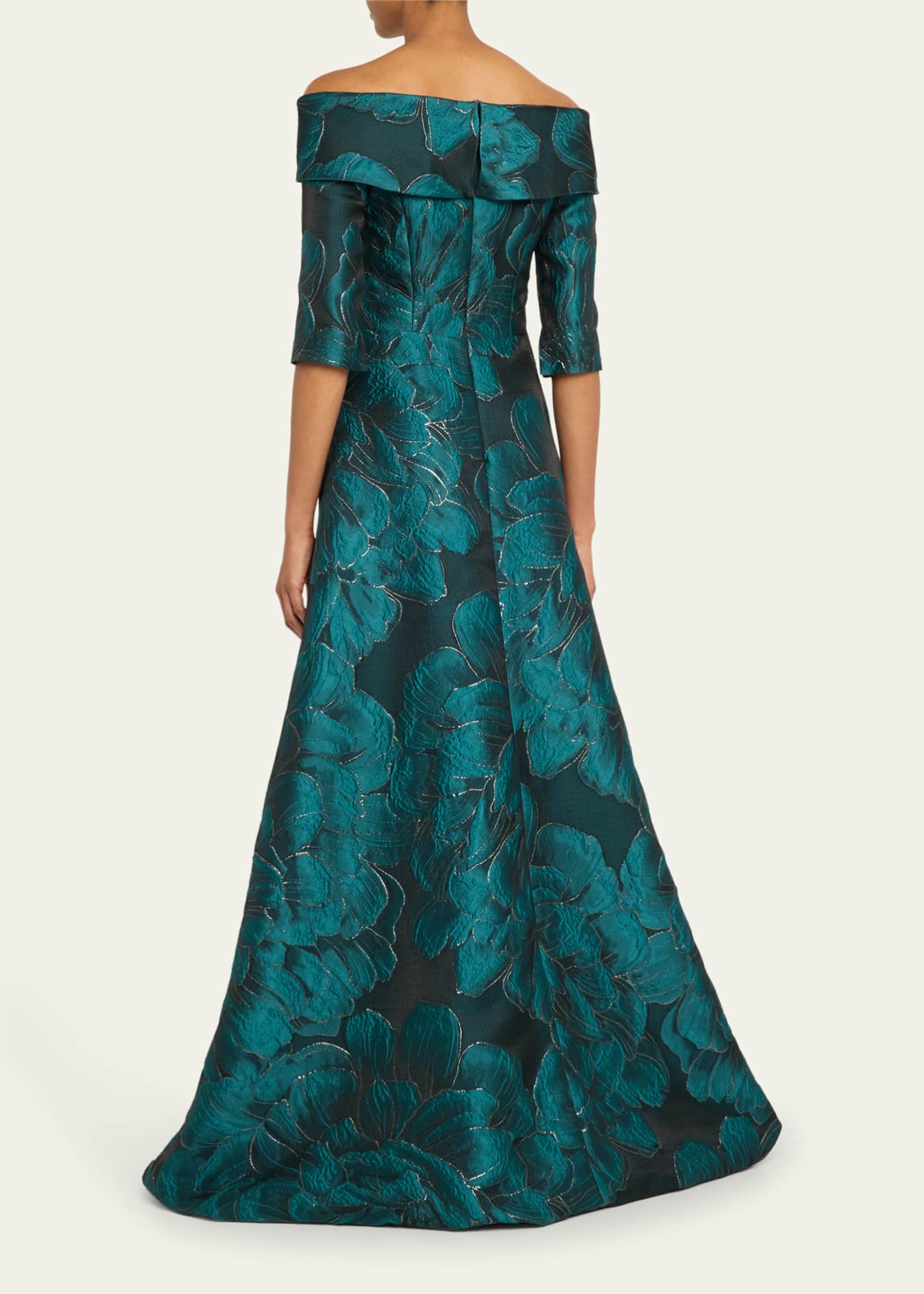 Rickie Freeman for Teri Jon Off-Shoulder Floral Jacquard Gown ...