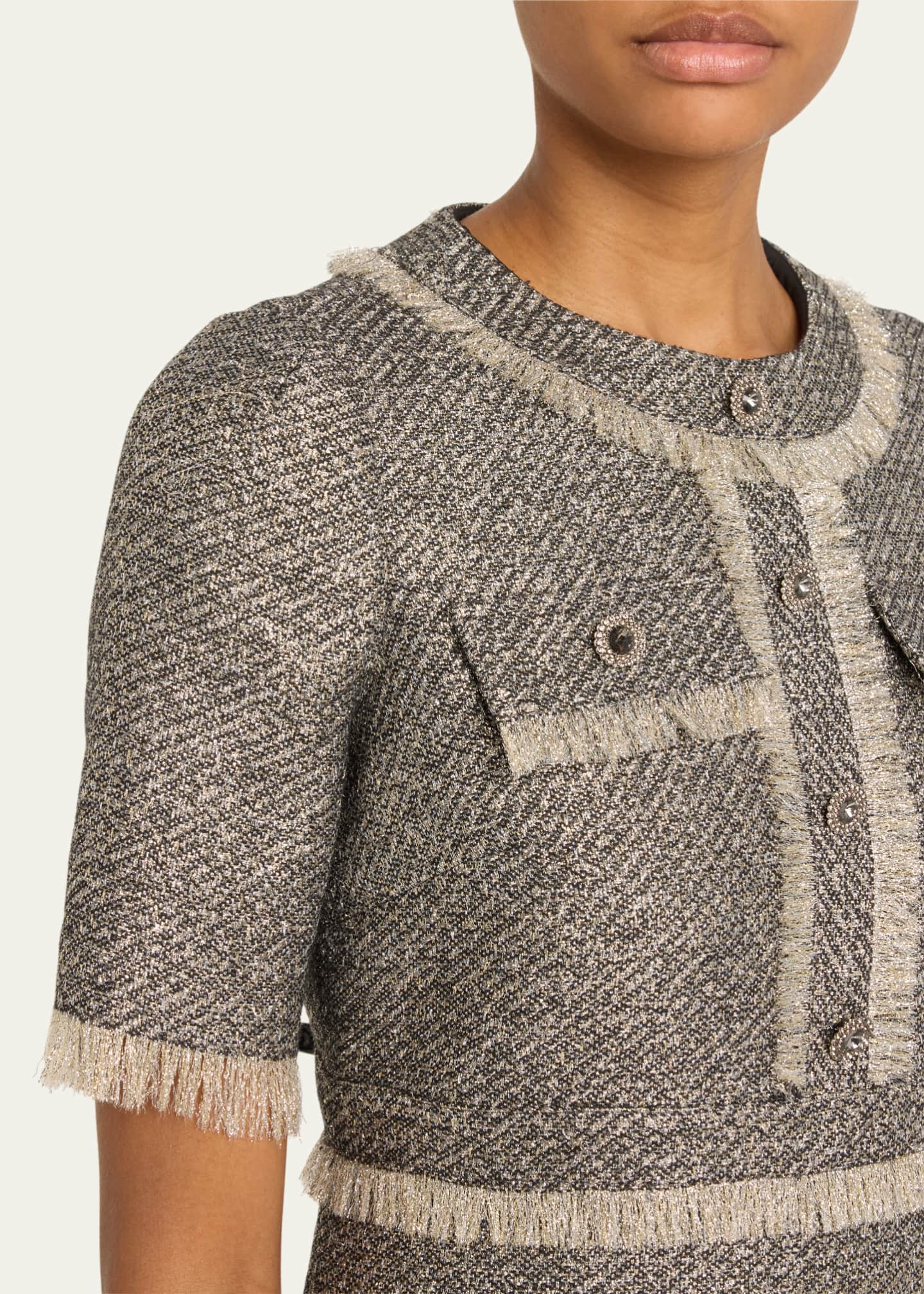 Rickie Freeman for Teri Jon Fringe-Trim Metallic Tweed Dress - Bergdorf ...
