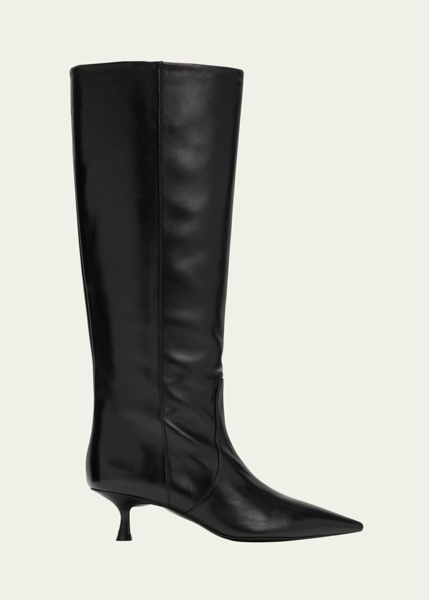 Stuart Weitzman Naomi Leather Kitten Boots - Bergdorf Goodman
