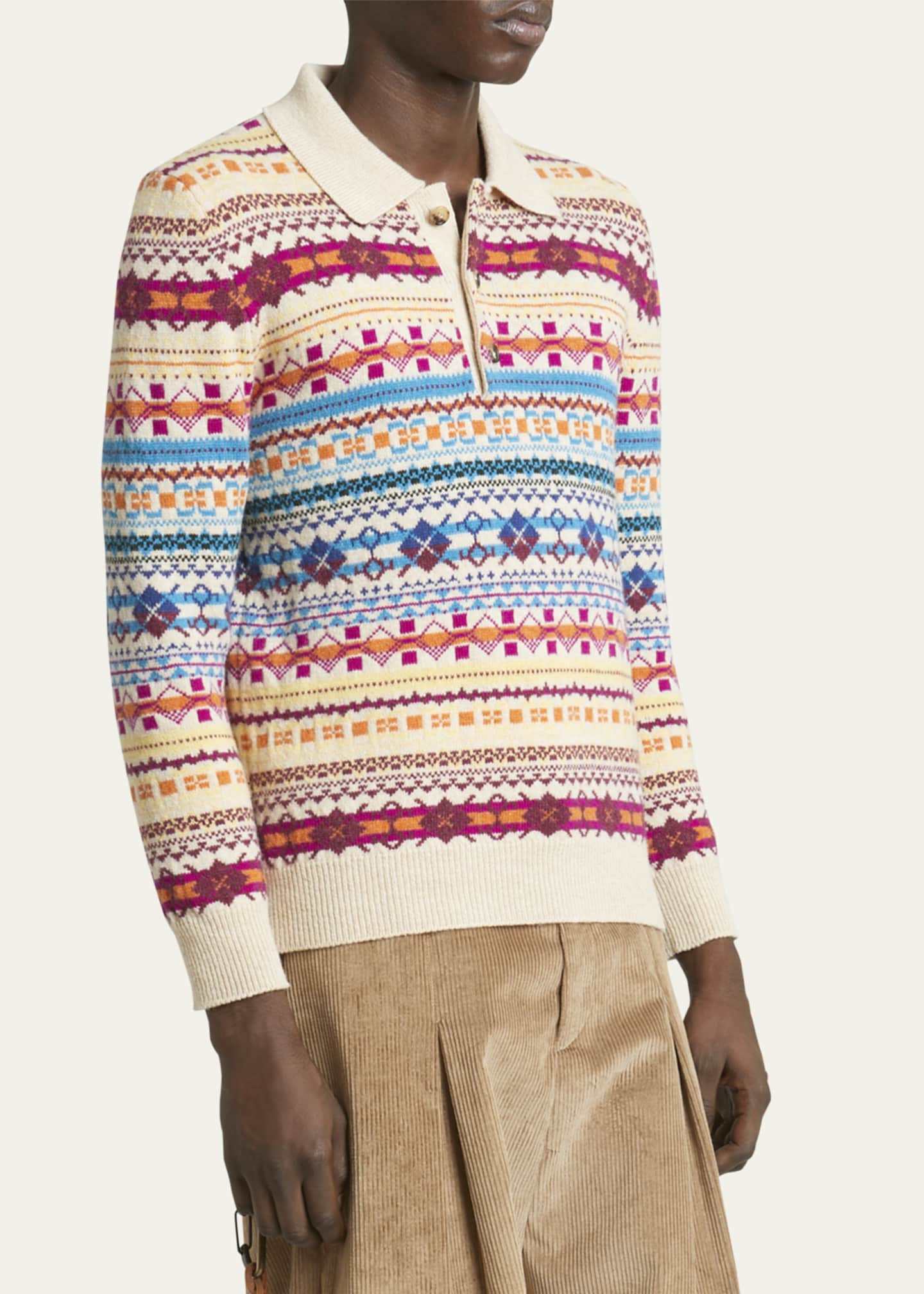 Loewe Men's Fair Isle Polo Sweater - Bergdorf Goodman