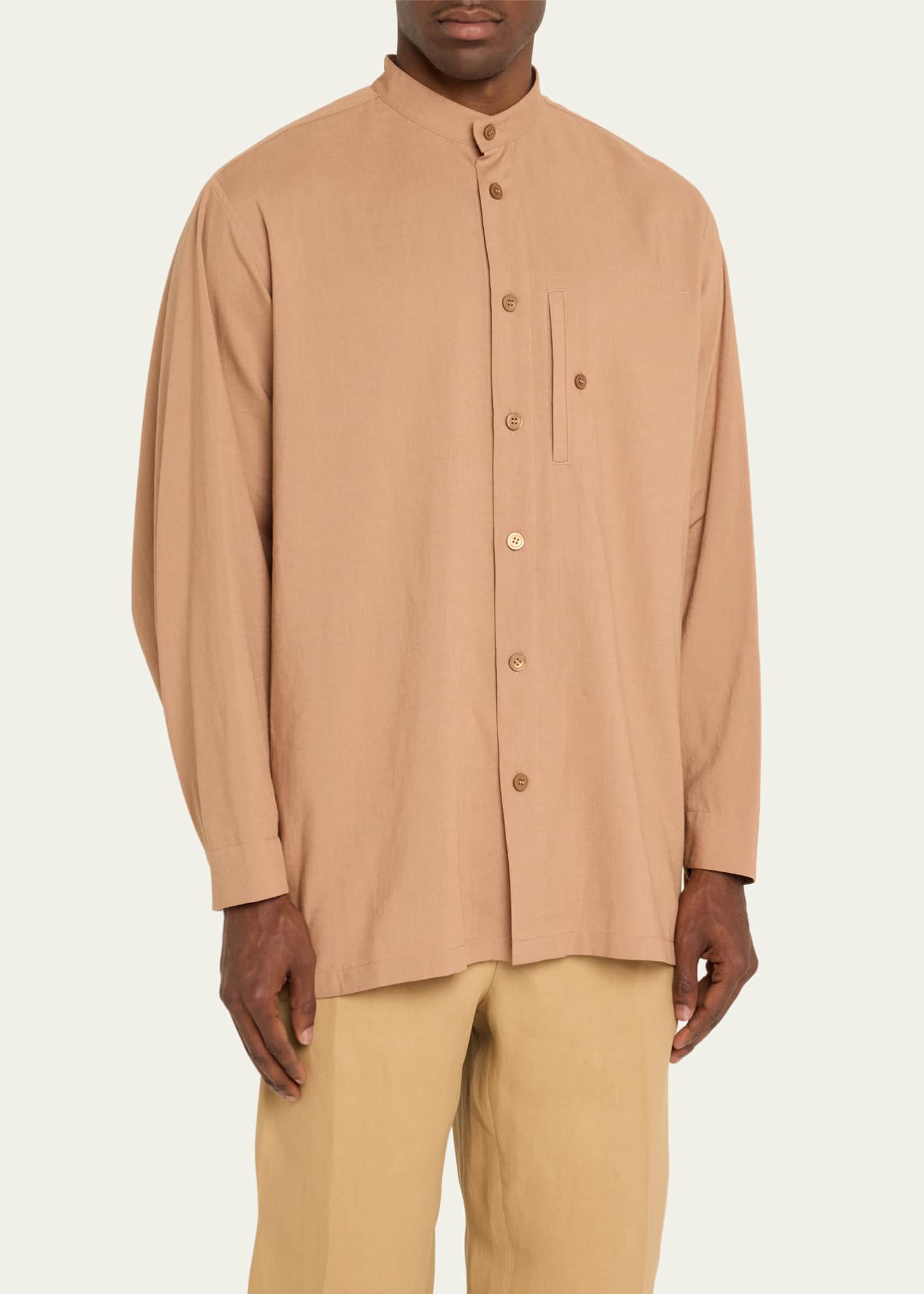 Homme Plisse Issey Miyake Men's Ramie Stand-Collar Boxy Shirt ...