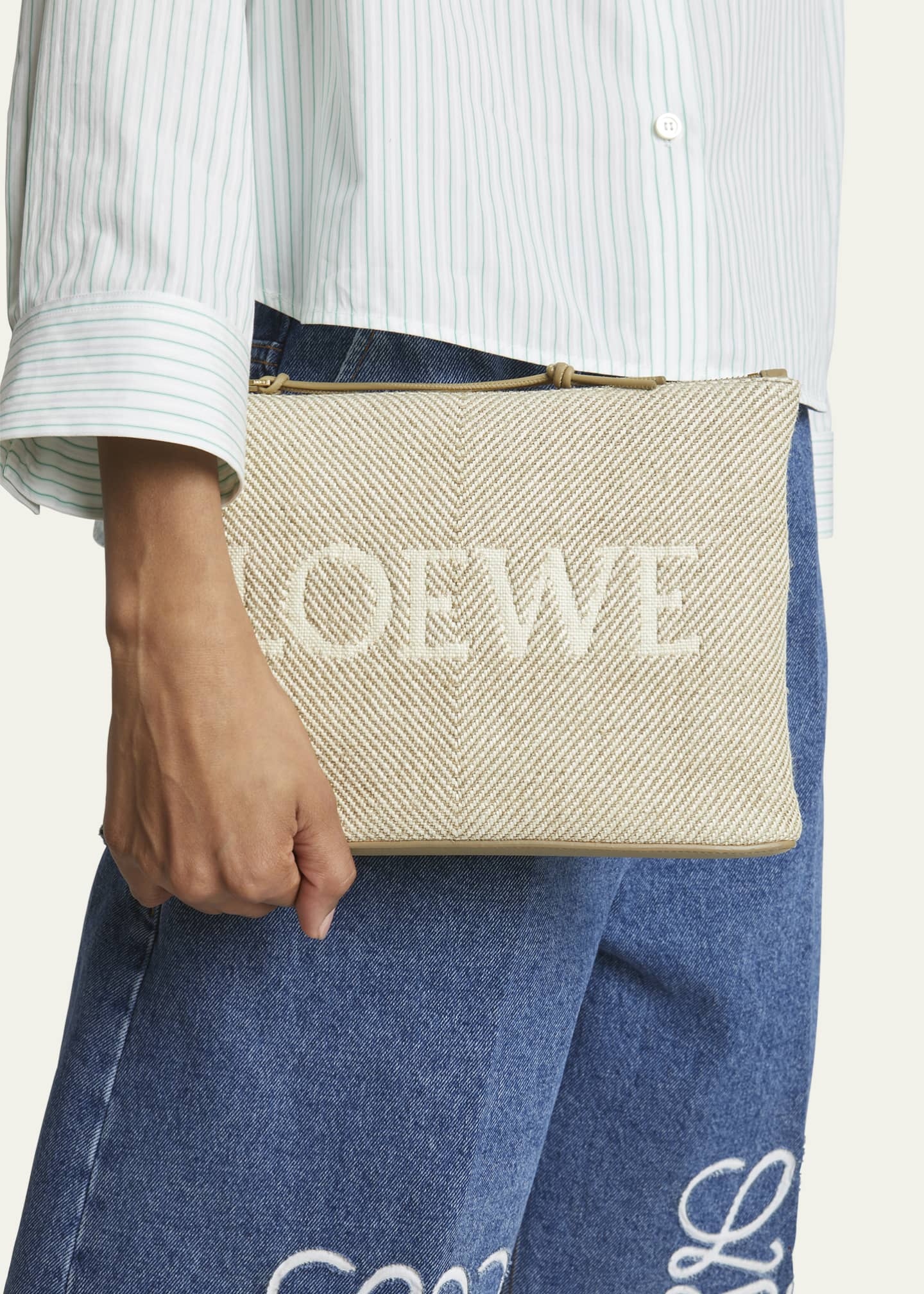 Loewe Oblong Logo Canvas Pouch Bag - Bergdorf Goodman