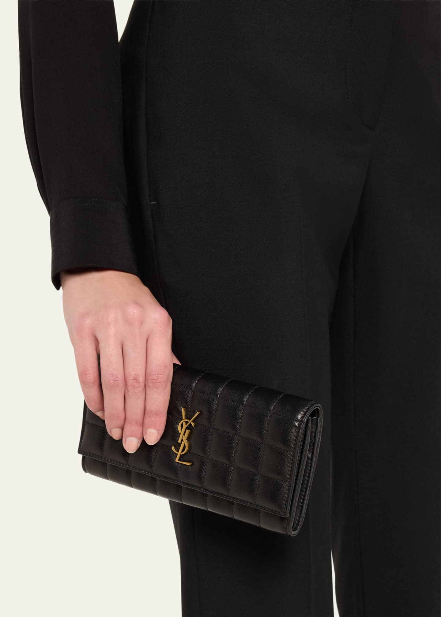 Saint Laurent YSL Monogram Large Flap Wallet in Quilted Leather ...