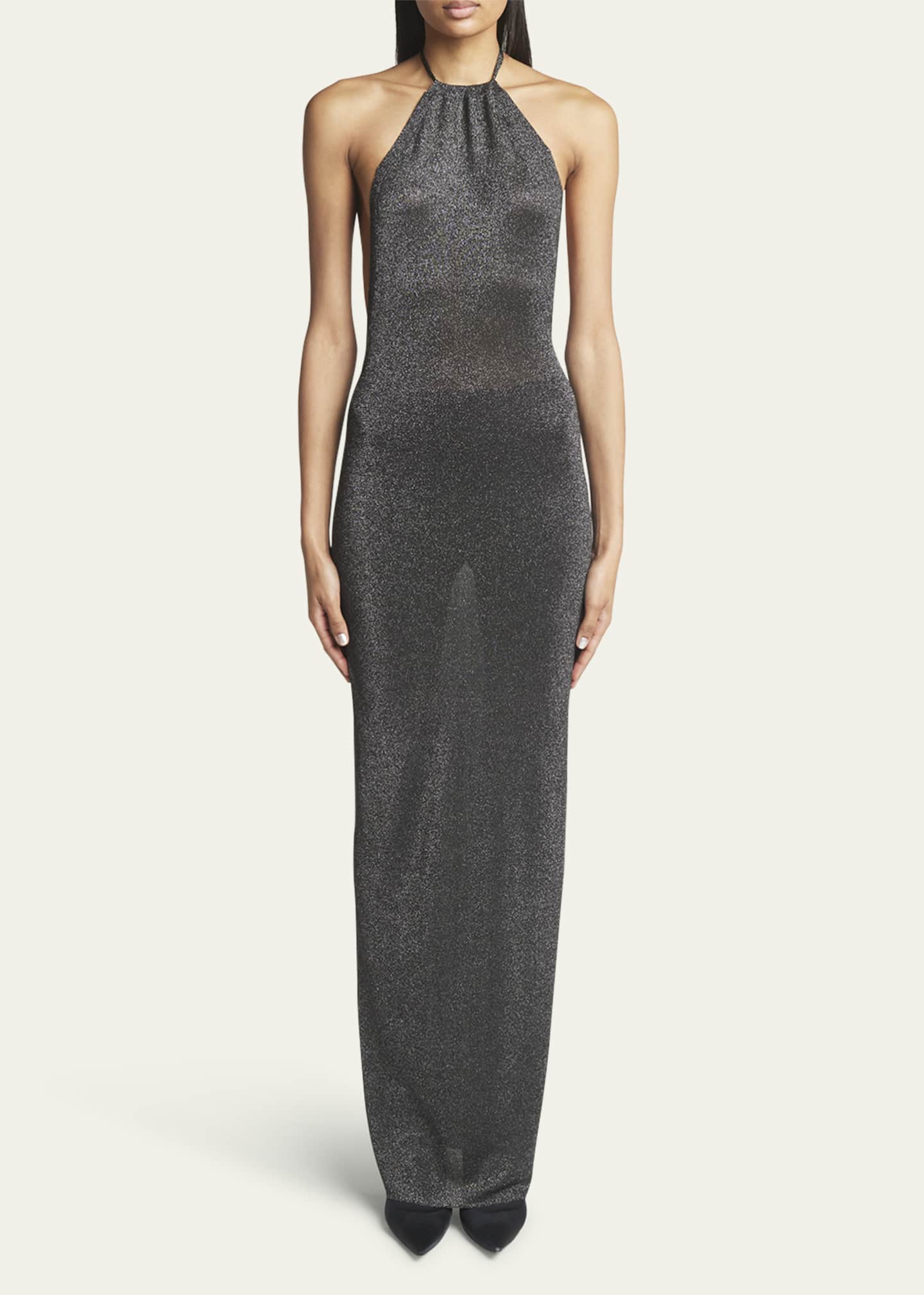 Balenciaga Long Metallic Halter Dress - Bergdorf Goodman