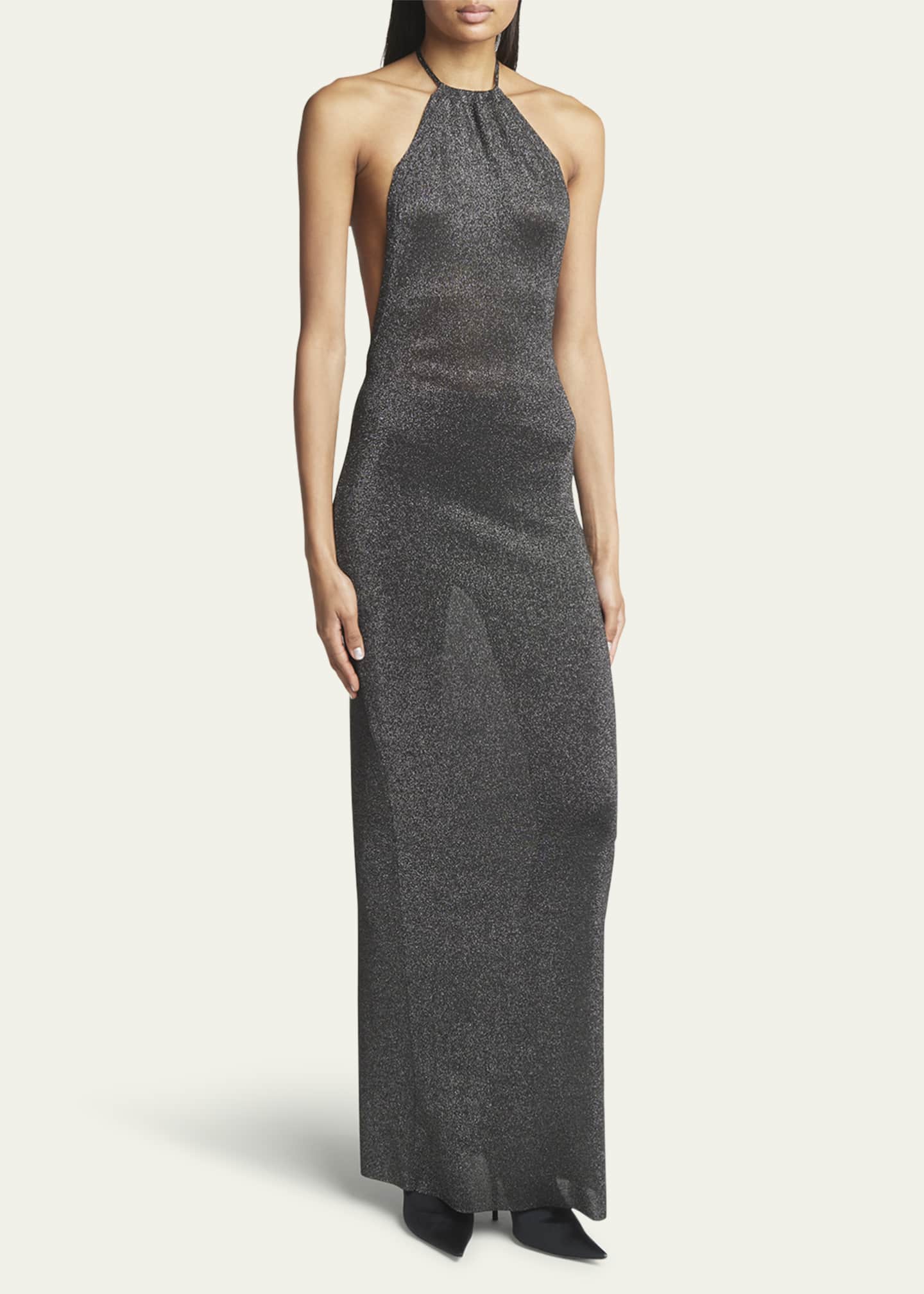 Balenciaga Long Metallic Halter Dress - Bergdorf Goodman