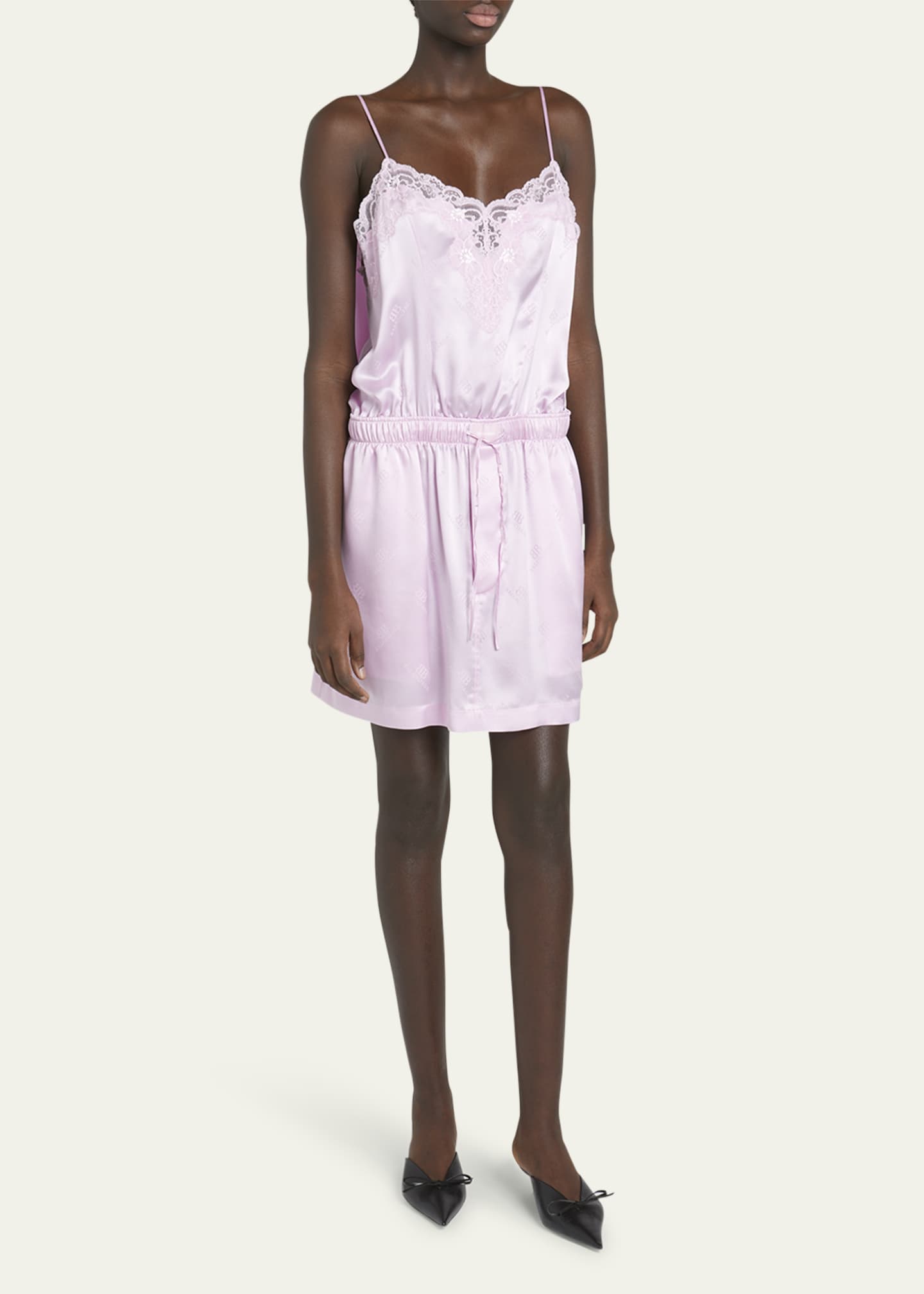 Balenciaga Lace Trim Drawstring Mini Dress - Bergdorf Goodman
