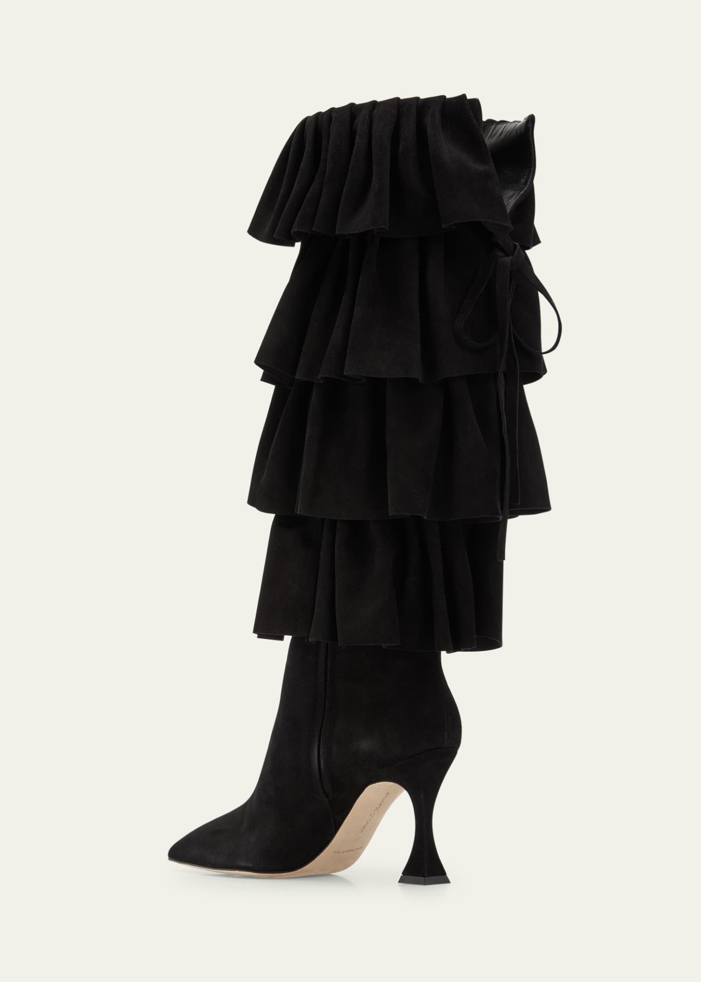 Manolo Blahnik Miralone Ruffled Suede Knee Boots - Bergdorf Goodman