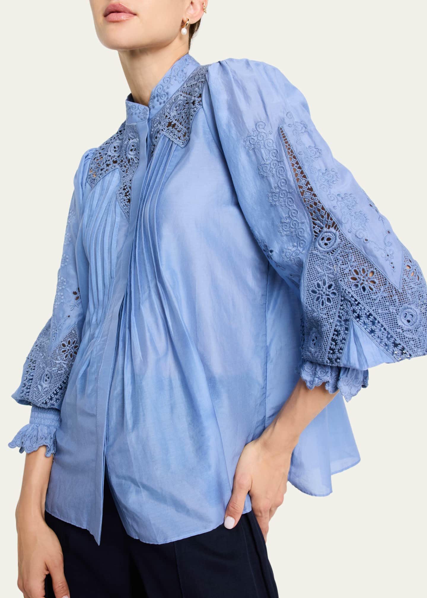 Kobi Halperin Delta Embroidered Cotton-Silk Blouse - Bergdorf Goodman