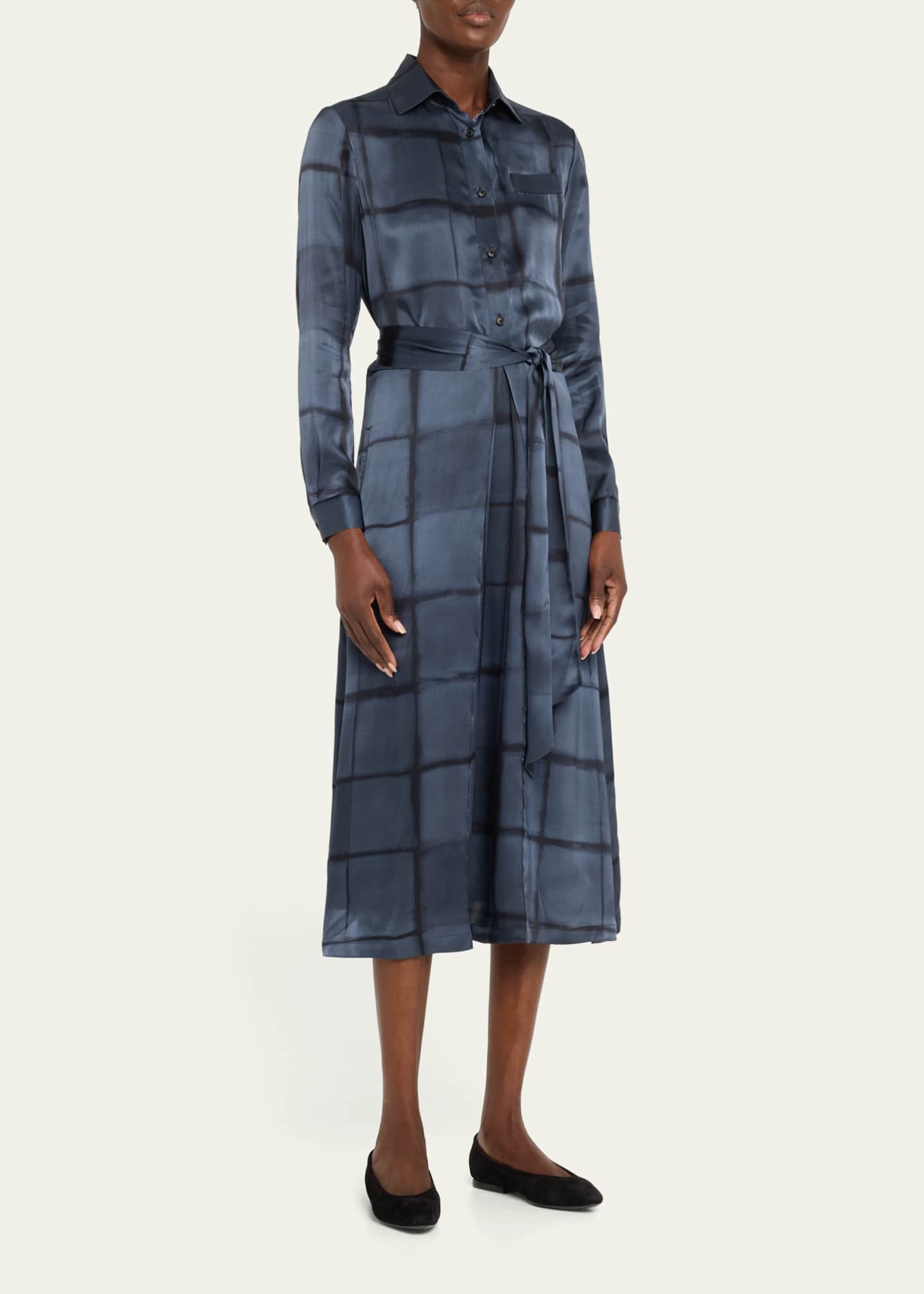 Kiton Printed Self-Tie Pleated Midi Silk Dress - Bergdorf Goodman