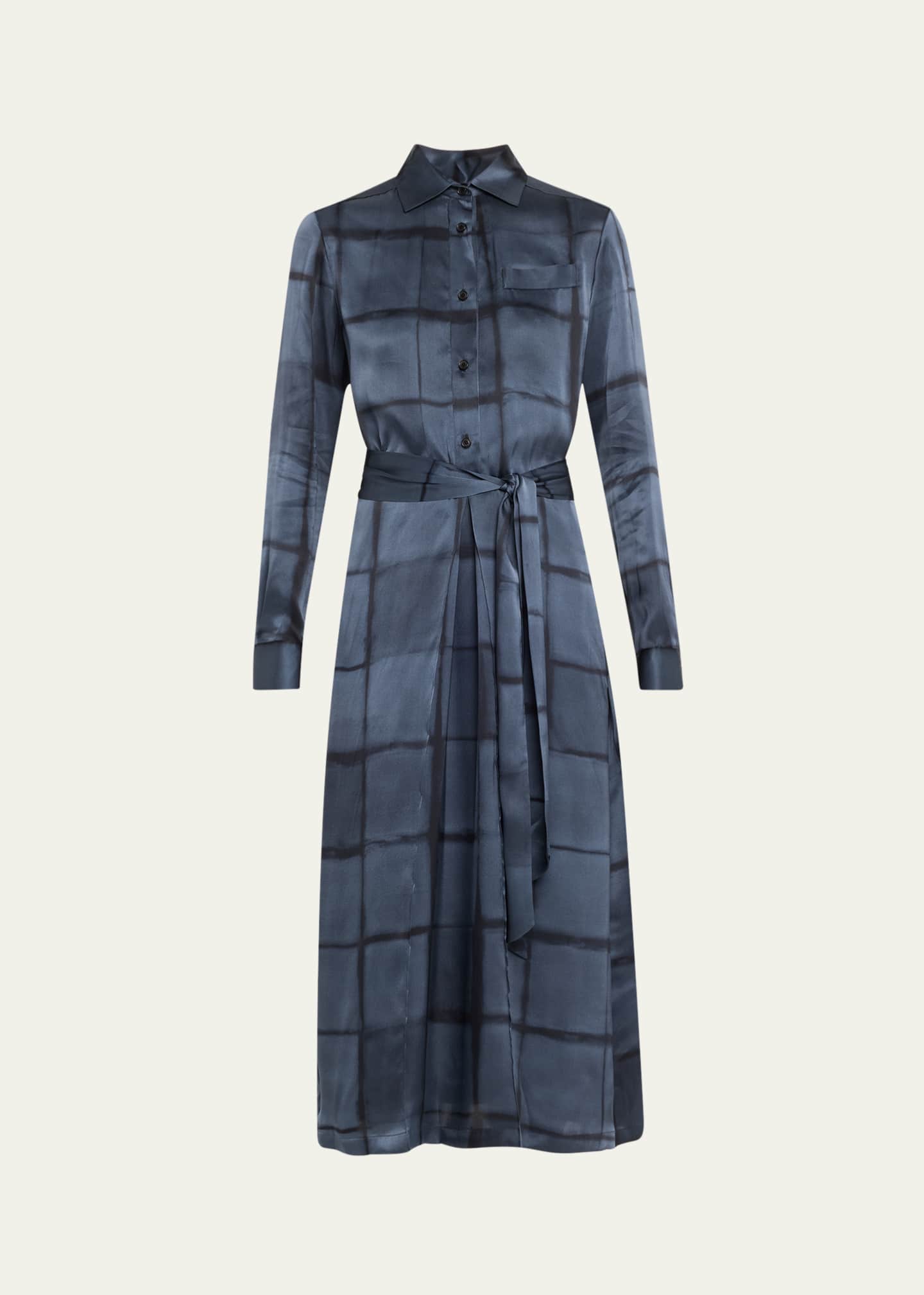 Kiton Printed Self-Tie Pleated Midi Silk Dress - Bergdorf Goodman