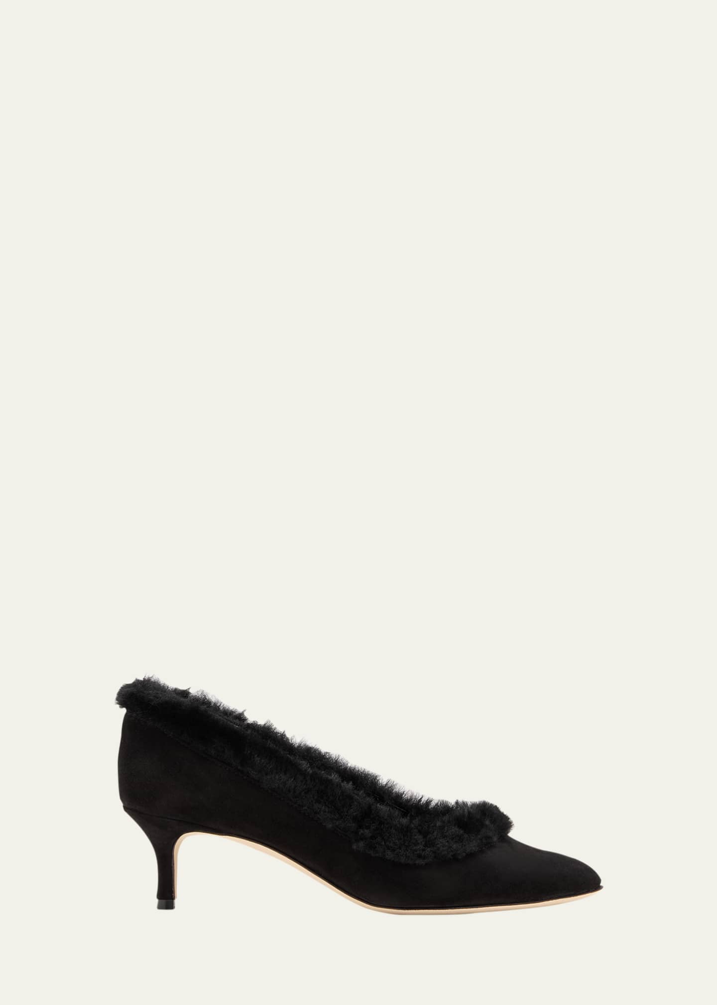 Manolo Blahnik Meleagro Suede Shearling-Trim Pumps - Bergdorf Goodman