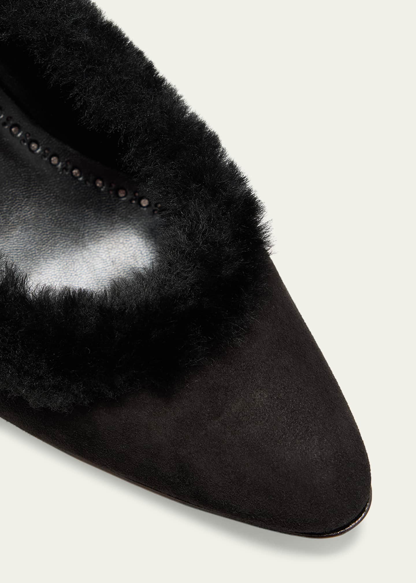 Manolo Blahnik Meleagro Suede Shearling-Trim Pumps - Bergdorf Goodman