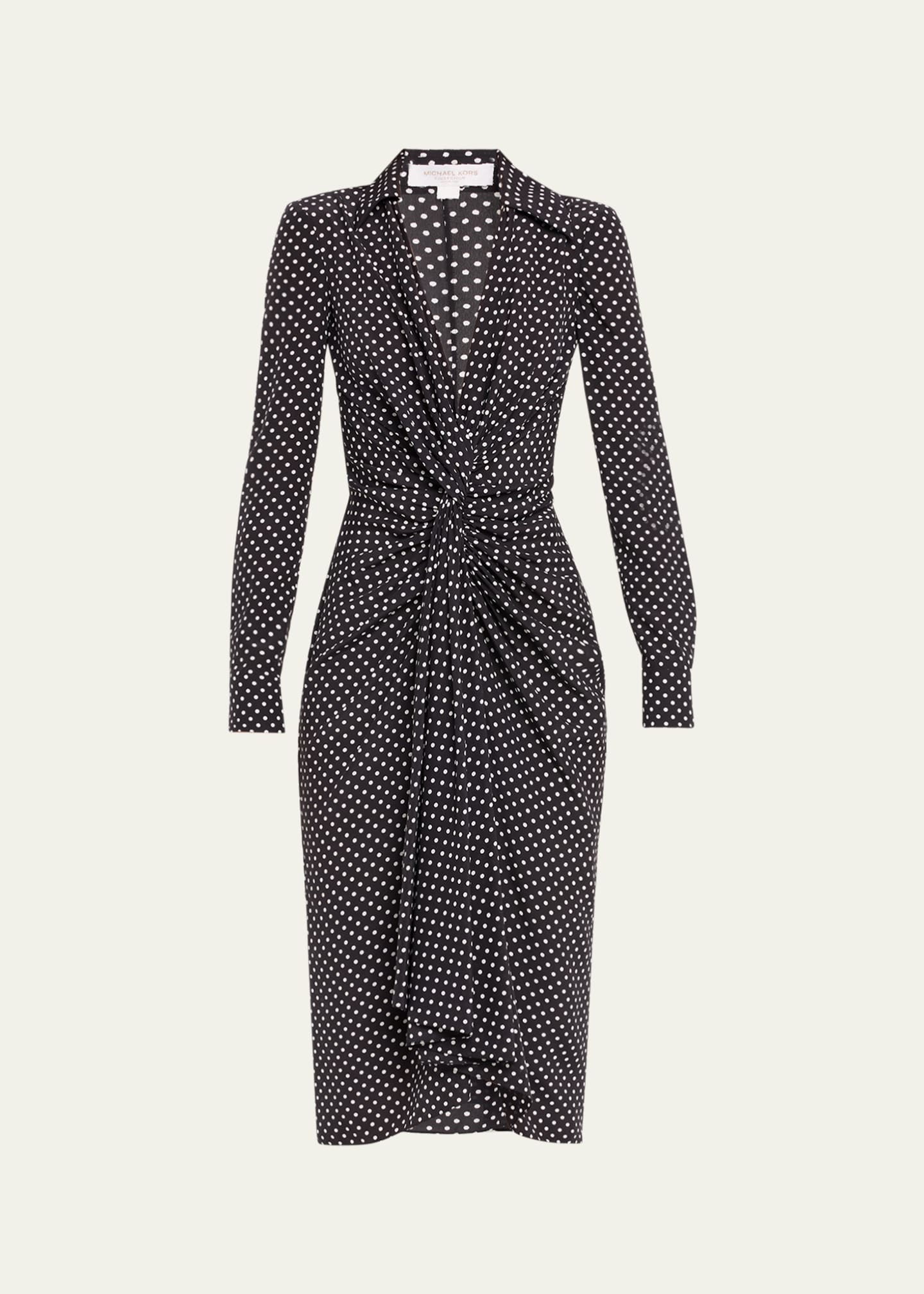 Michael Kors Collection Polka Dot Gathered Midi Dress - Bergdorf Goodman