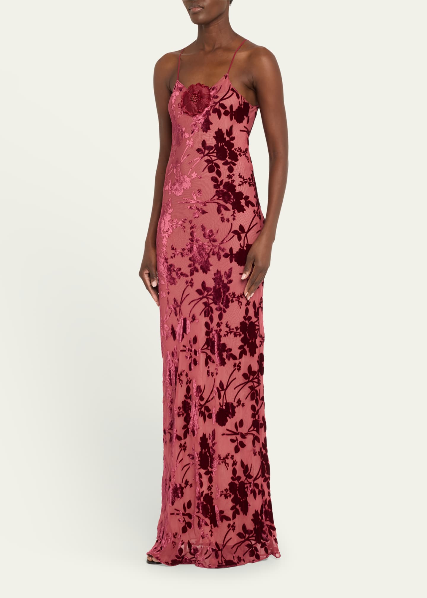 Rodarte Chiffon Burnout Velvet Flower Pin Slip Dress - Bergdorf Goodman