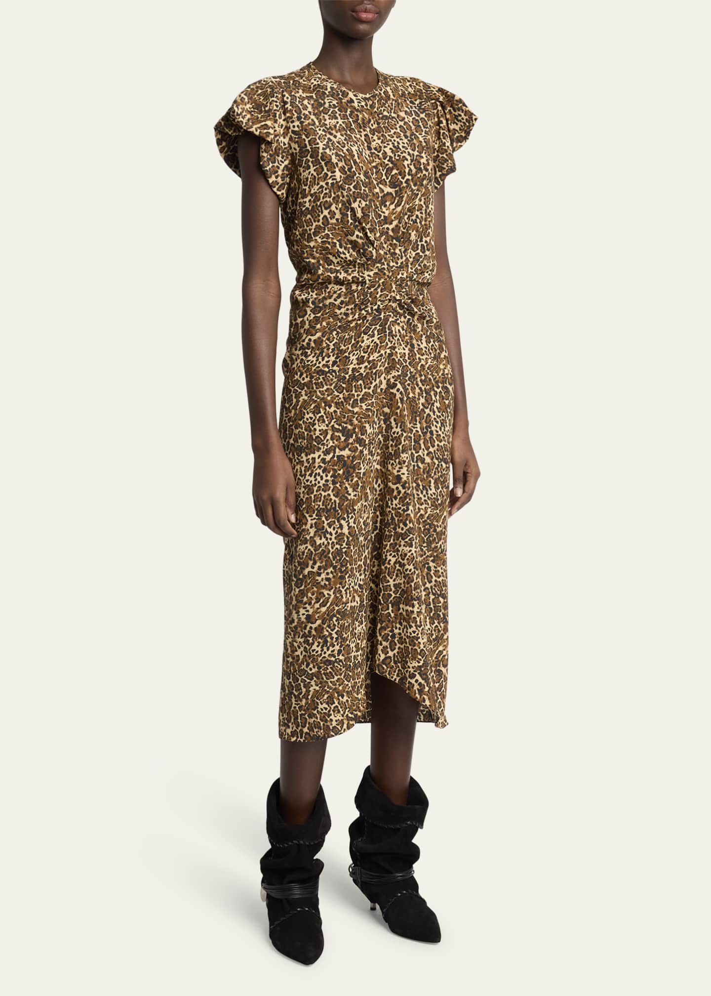 Isabel Marant Terena Cheetah Print Ruched Silk Midi Dress - Bergdorf ...
