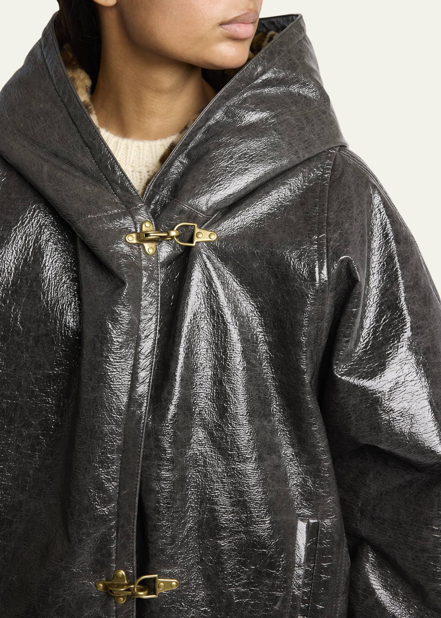 Isabel Marant Lanniya Vinyl Coat with Leopard Faux Fur Lining ...