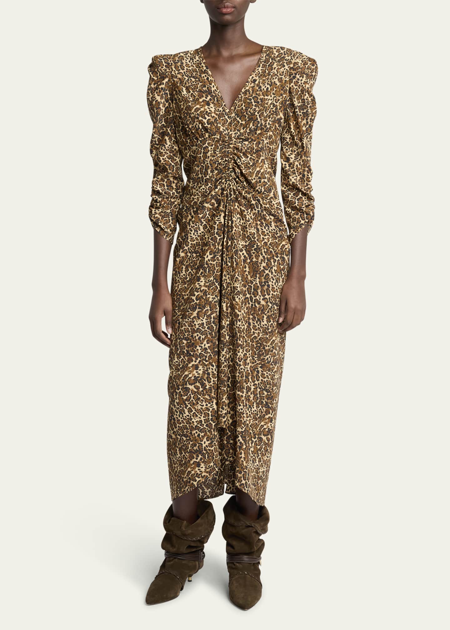 Isabel Marant Albini Printed Gathered Three-Quarter Sleeve Dress ...