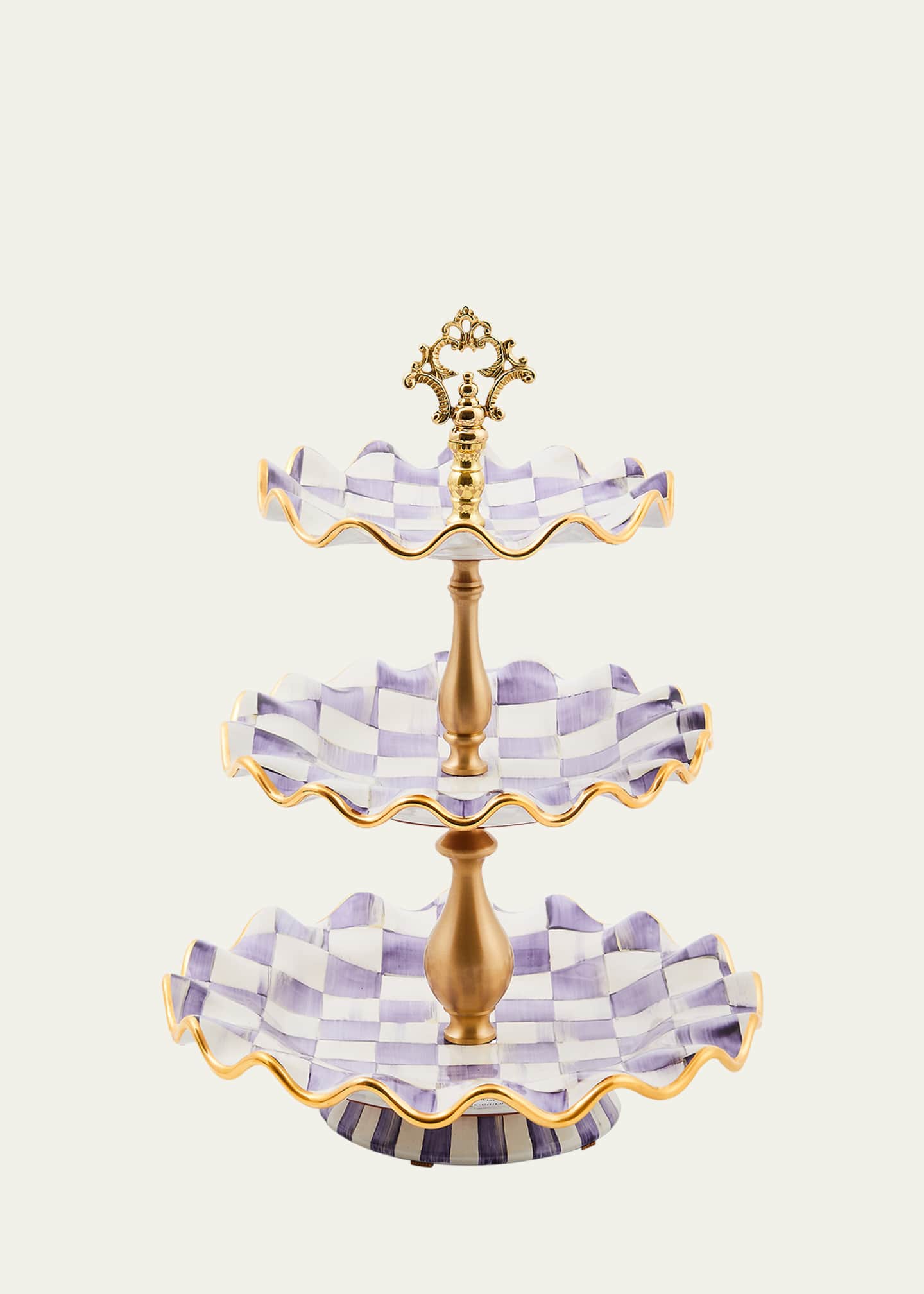 MacKenzie-Childs Plum Check Fluted Ceramic Three-Tier Sweet Stand ...