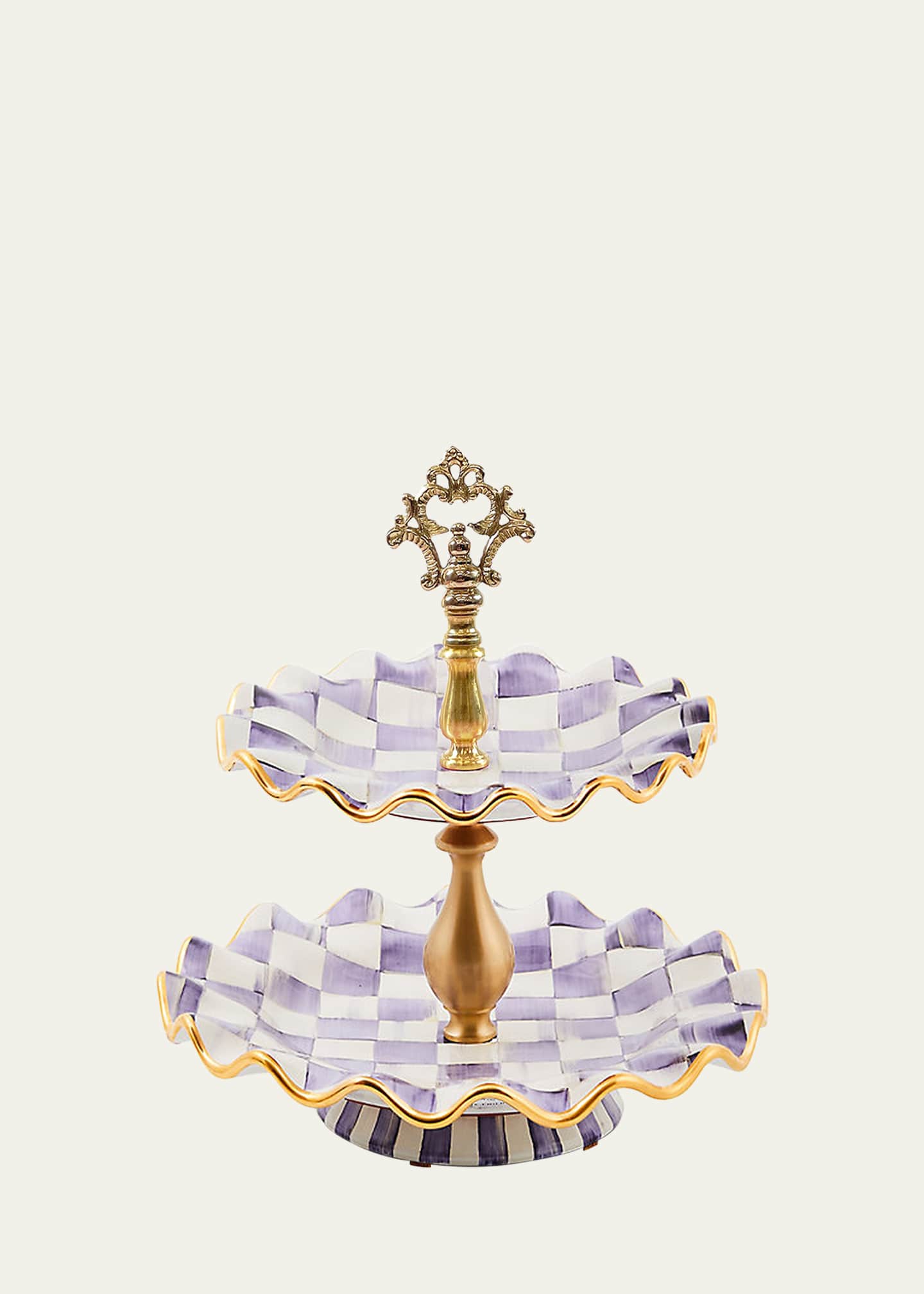 MacKenzie-Childs Violet Check Fluted Ceramic Two-Tier Sweet Stand ...