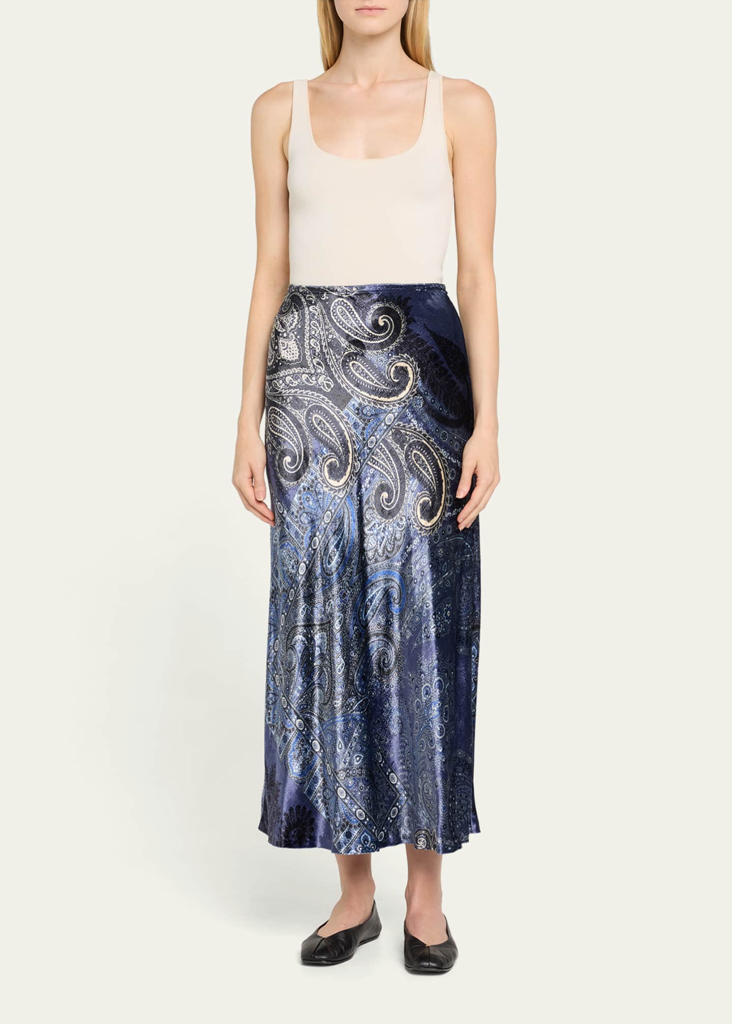 Kobi Halperin Sevilla Bandana-Print Velvet Midi Skirt - Bergdorf Goodman