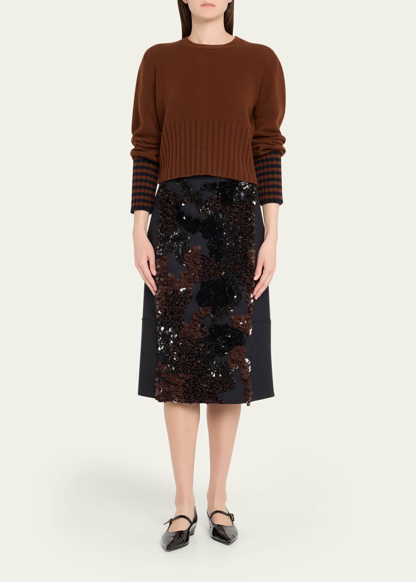 Plan C Contrast Cuffs Long-Sleeve Crewneck Knit Sweater - Bergdorf Goodman