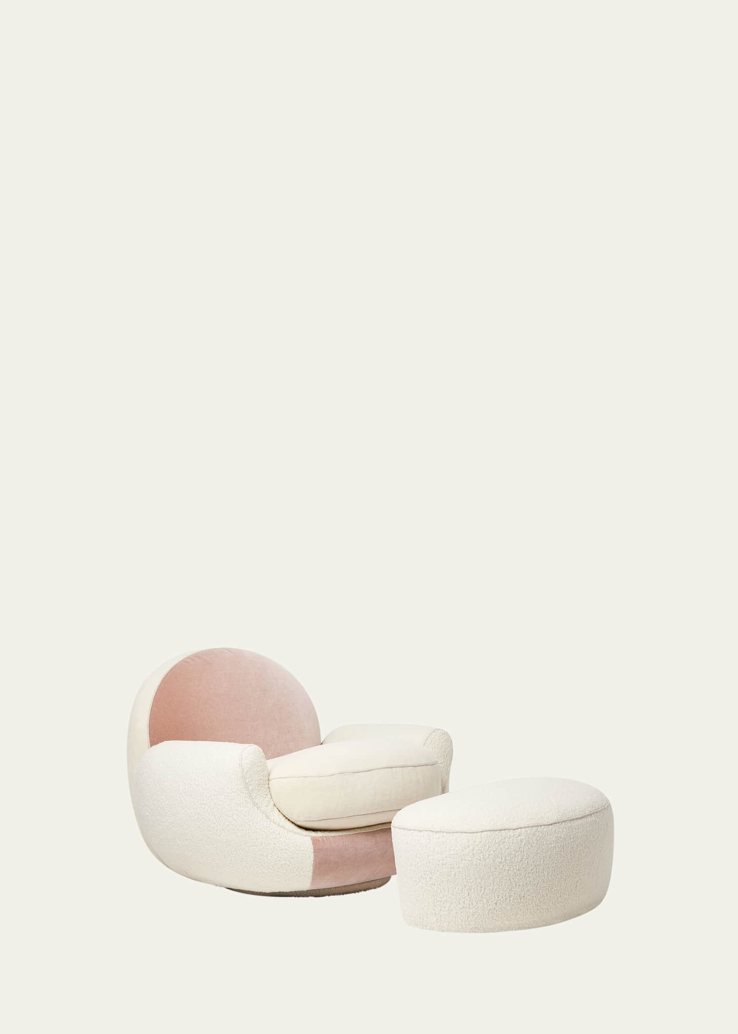 Interlude Home x Widell + Boschetti Laurent Velvet & Sherpa Ottoman by ...