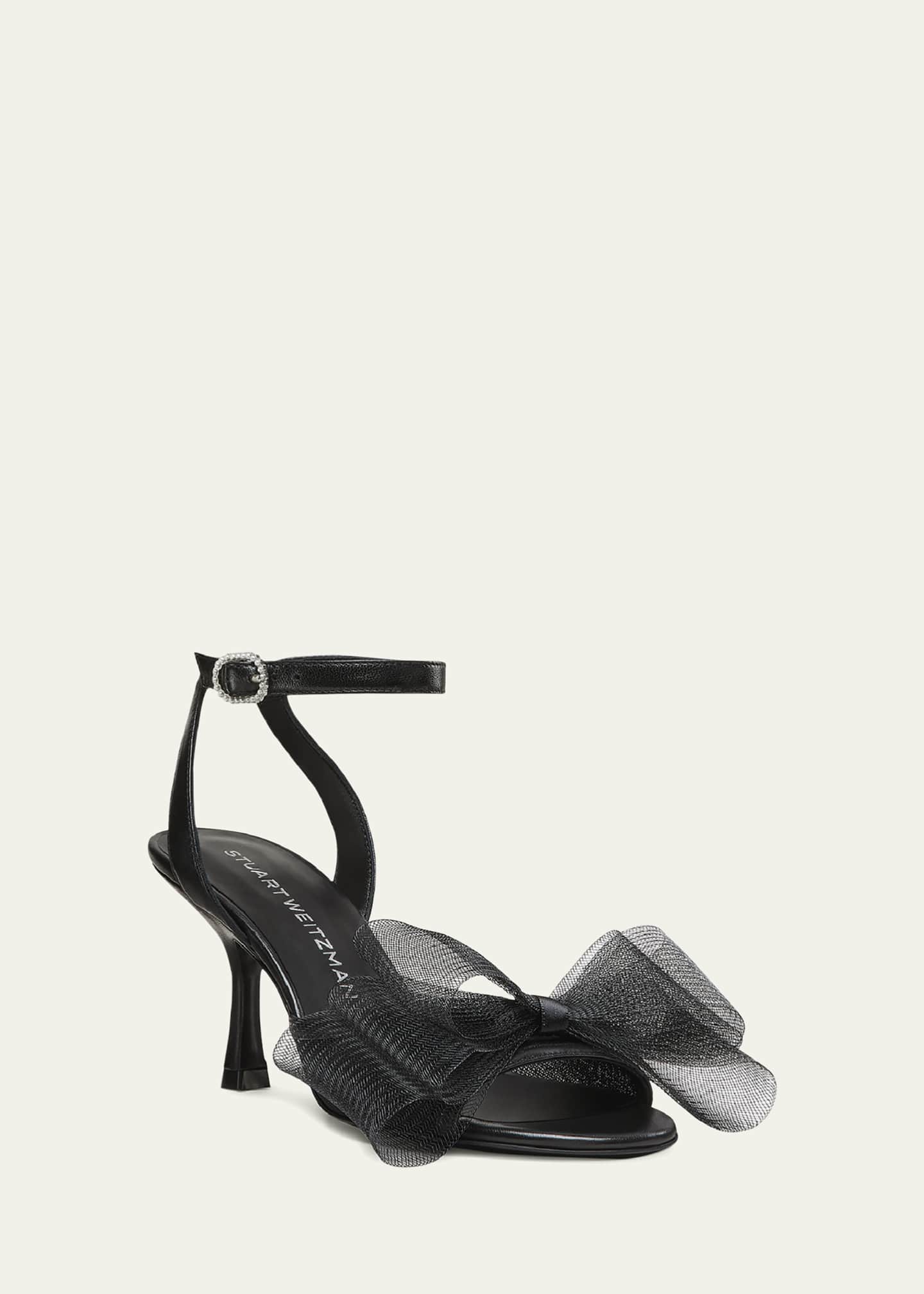 Stuart Weitzman Blushing Bow Mesh Ankle-Strap Sandals - Bergdorf Goodman