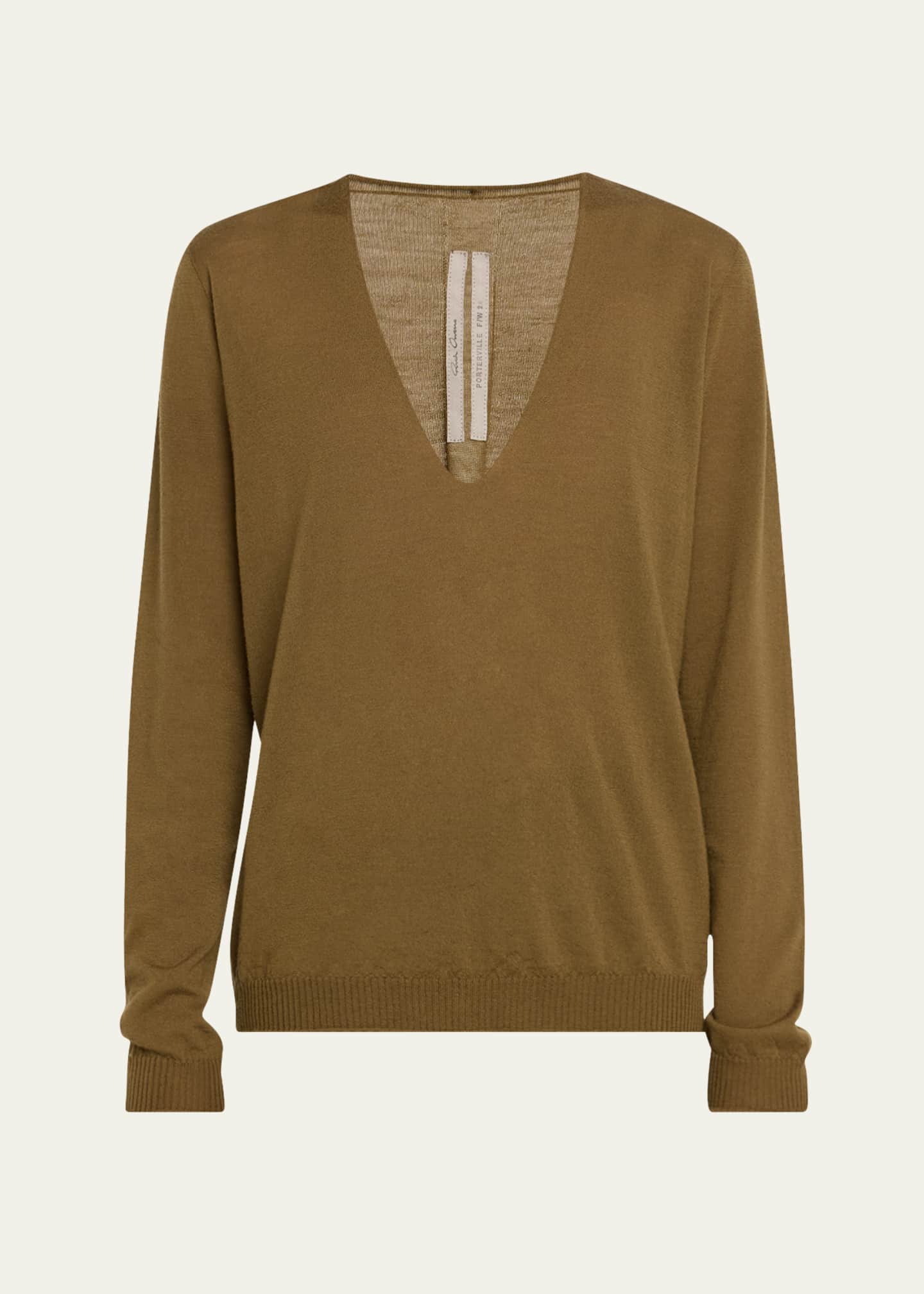 Rick Owens V-Neck Loose Wool Sweater - Bergdorf Goodman